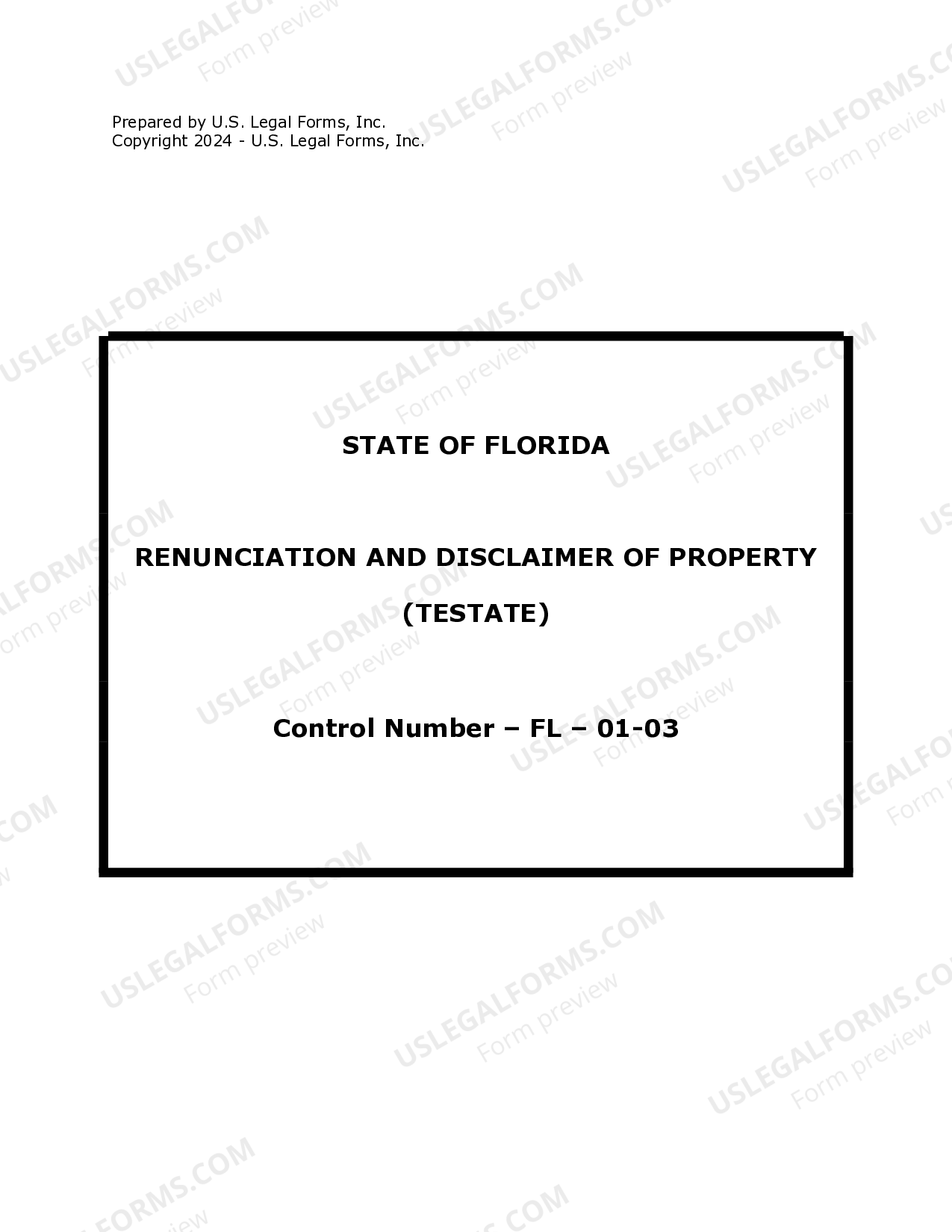 Florida Renunciation And Disclaimer of Property from Will by Testate ...