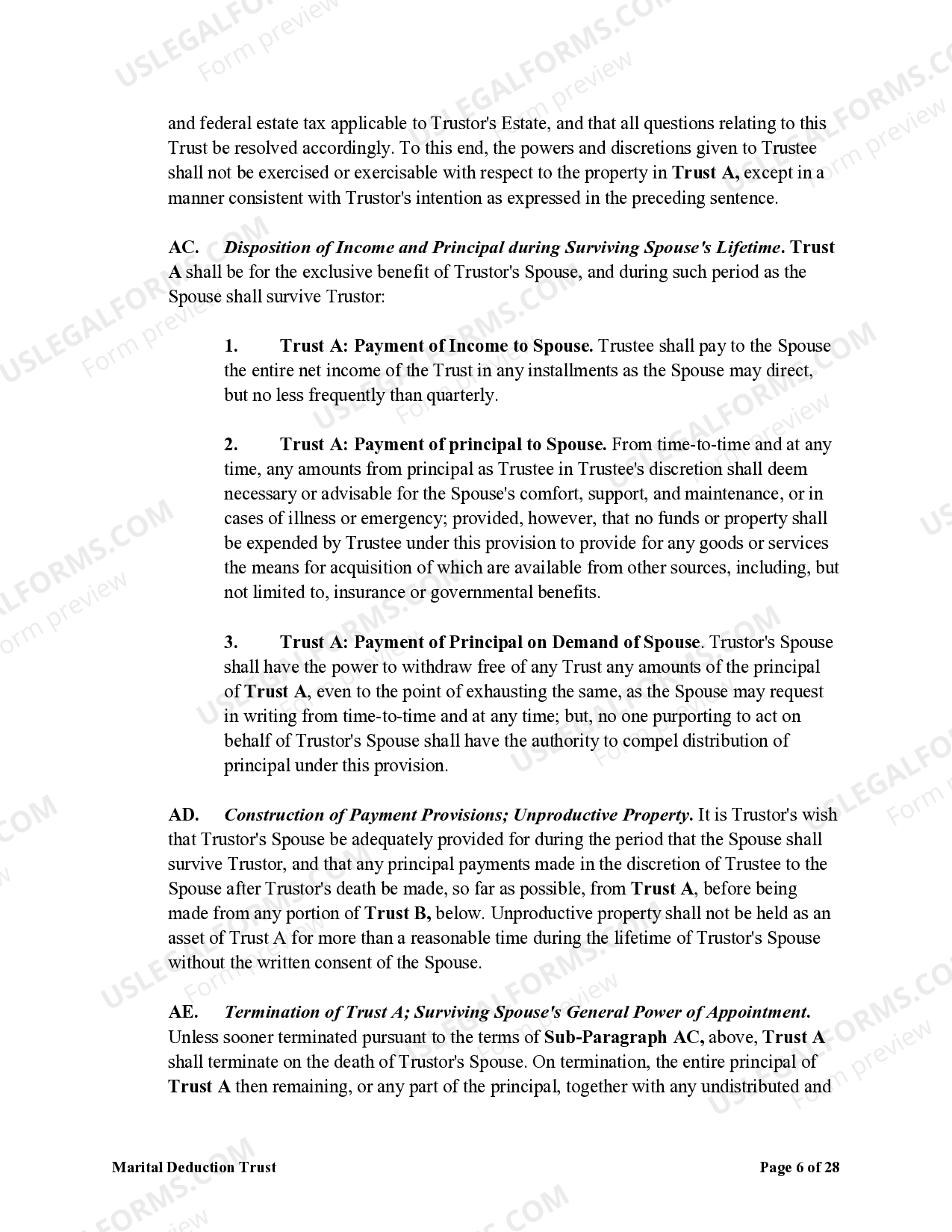 Florida Marital Deduction Trust - Trust A and Bypass Trust B - Marital ...