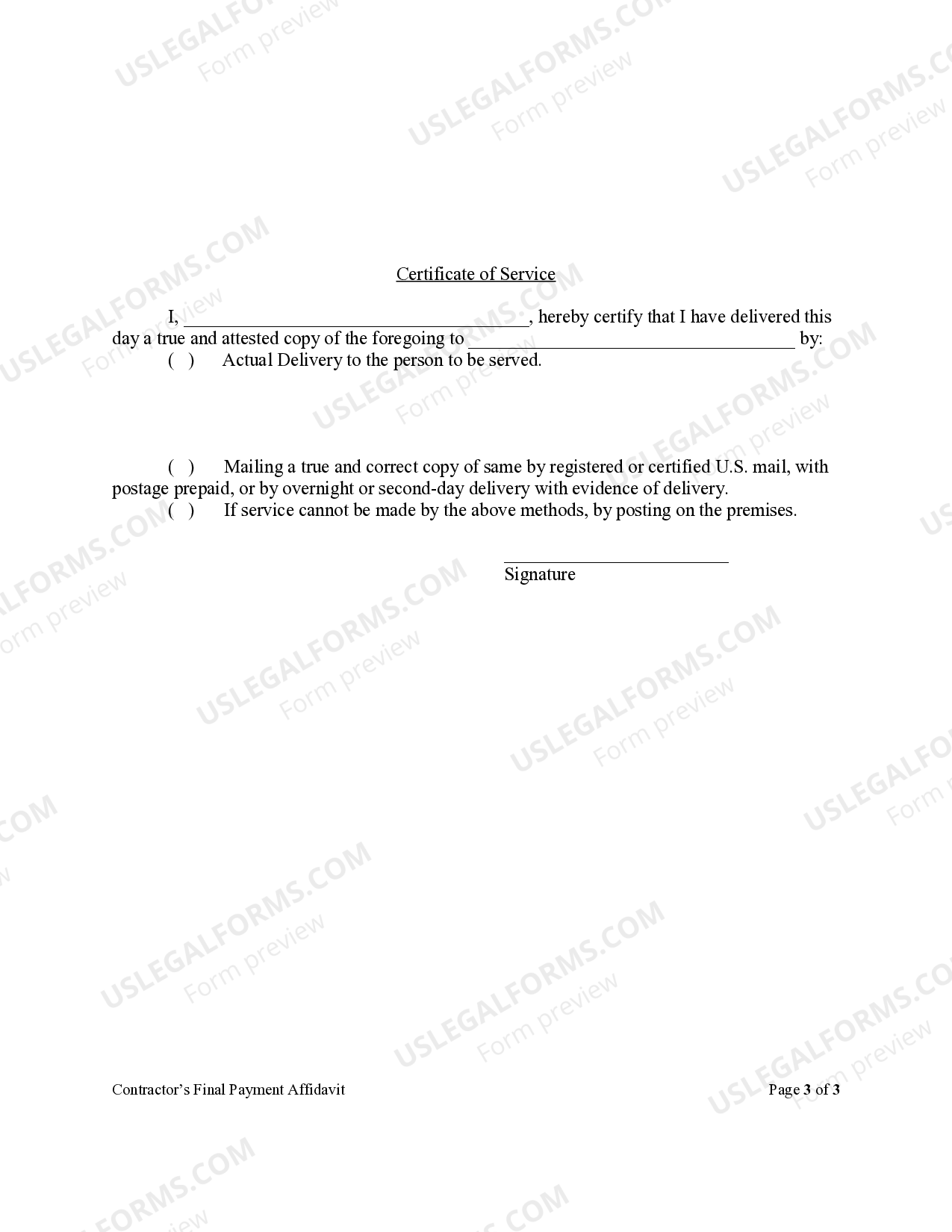 Fort Lauderdale Florida Contractor's Final Affidavit Form ...
