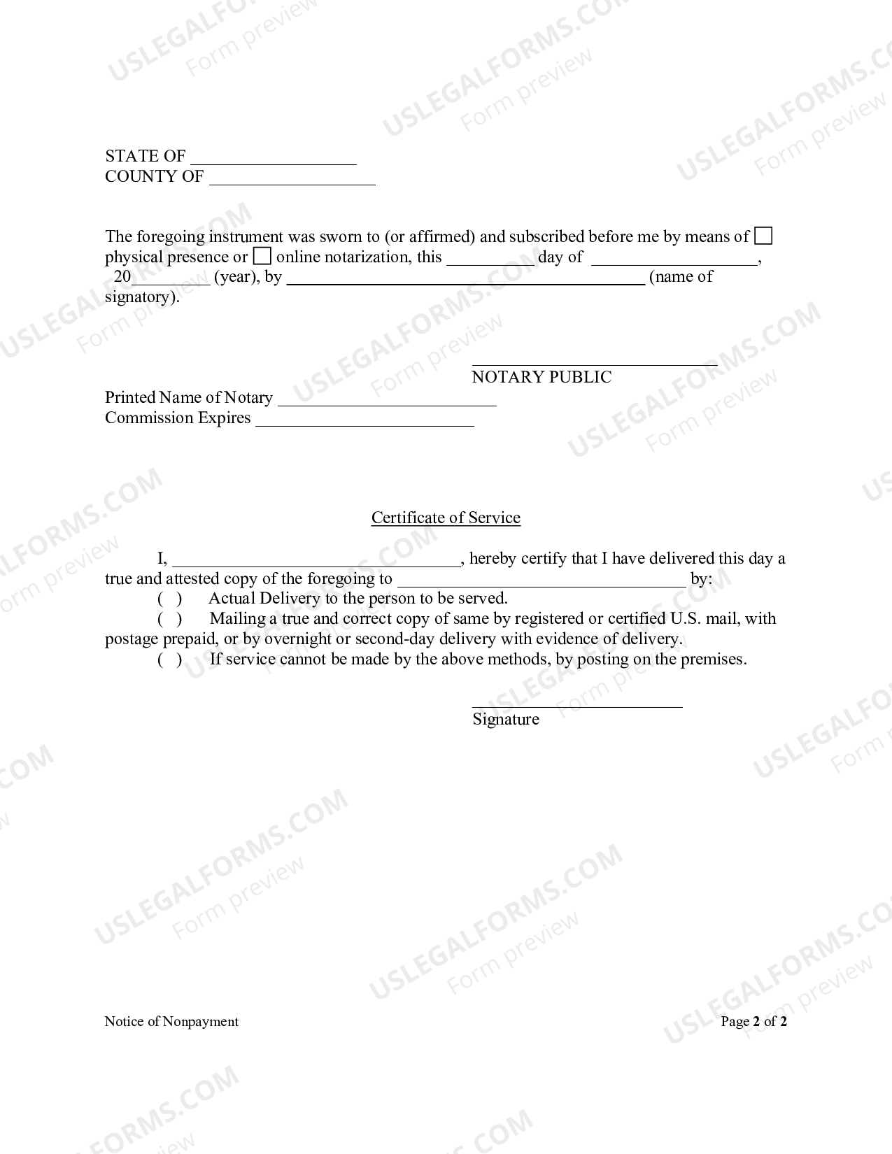 Florida Notice of Nonpayment - Individual - Nonpayment | US Legal Forms