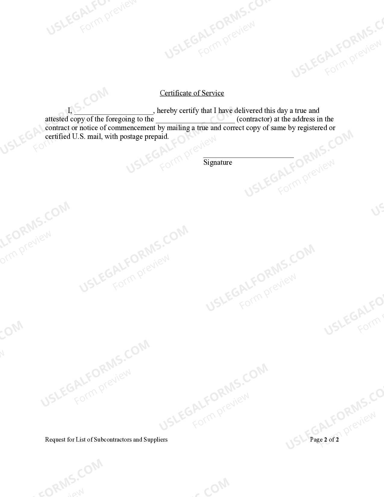 Florida Request for List of Subcontractors and Suppliers - Mc 030 ...