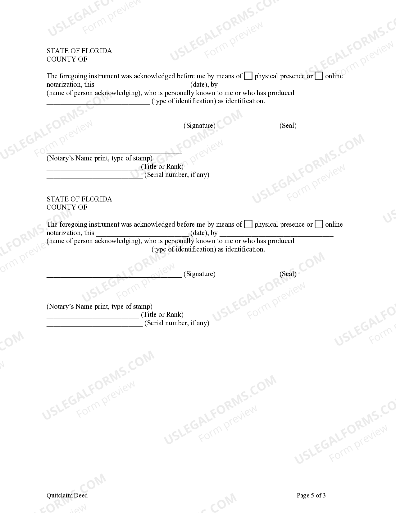 Florida Quitclaim Deed for a Timeshare - Timeshare Deed Back Sample ...