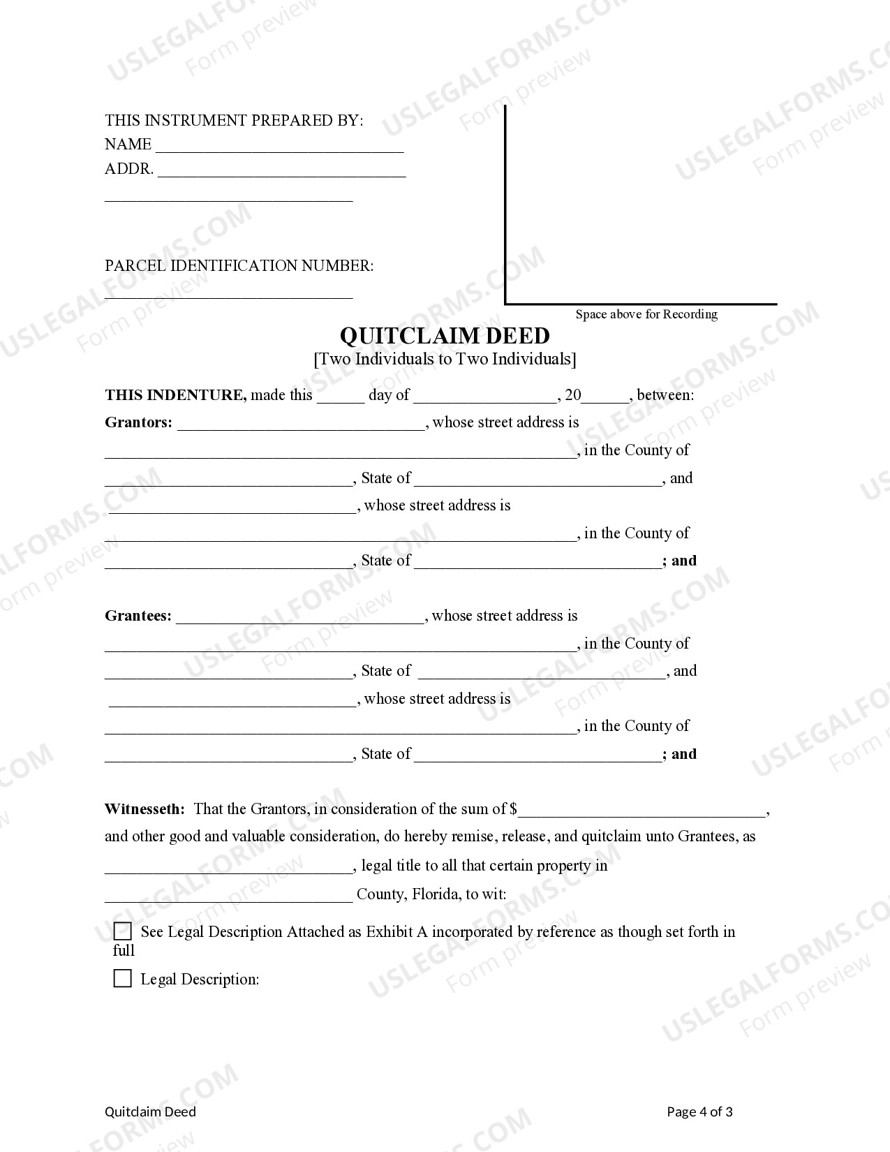 Florida Quitclaim Deed - Two Individuals to Two Individuals | US Legal ...