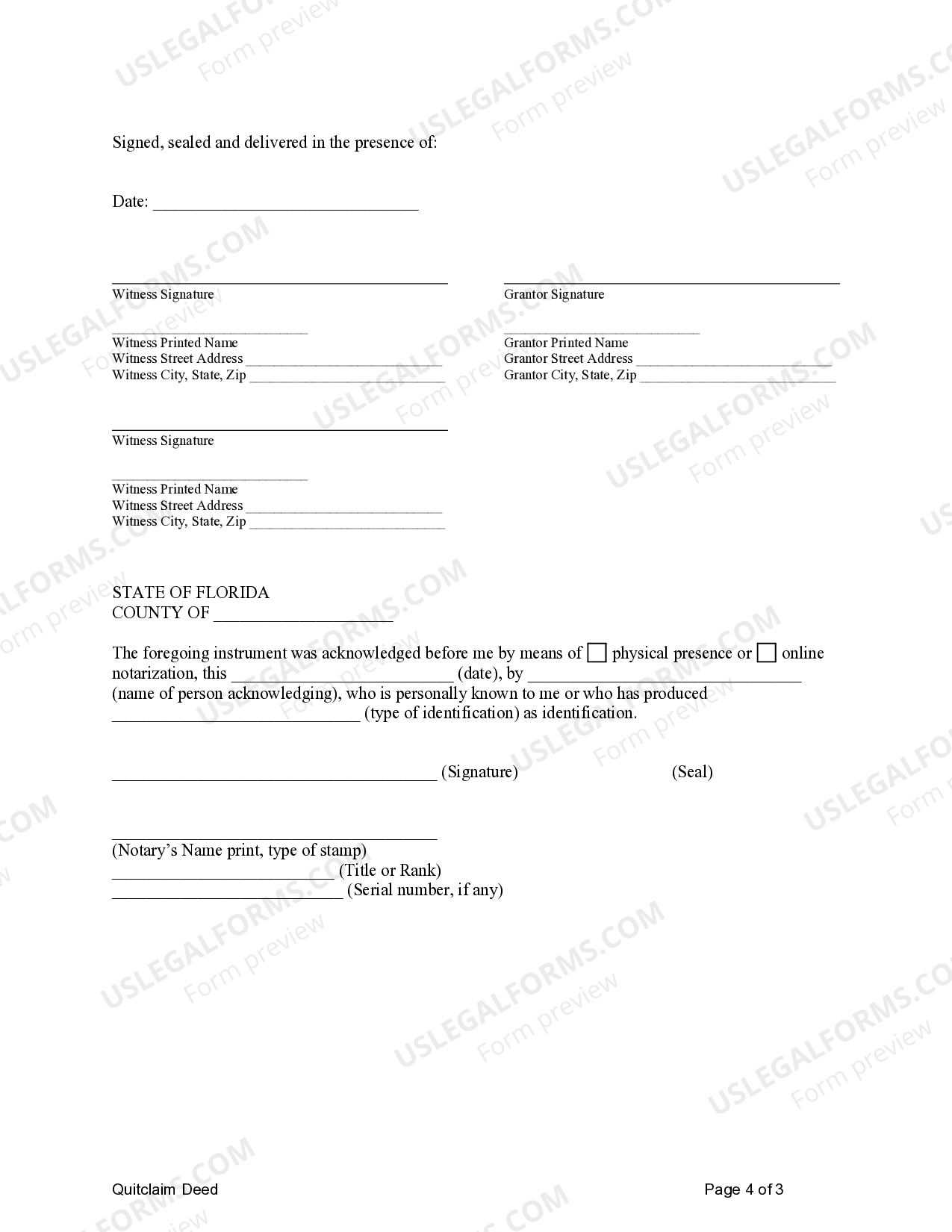 Florida Quitclaim Deed Timeshare from Two Individuals to One Individual ...