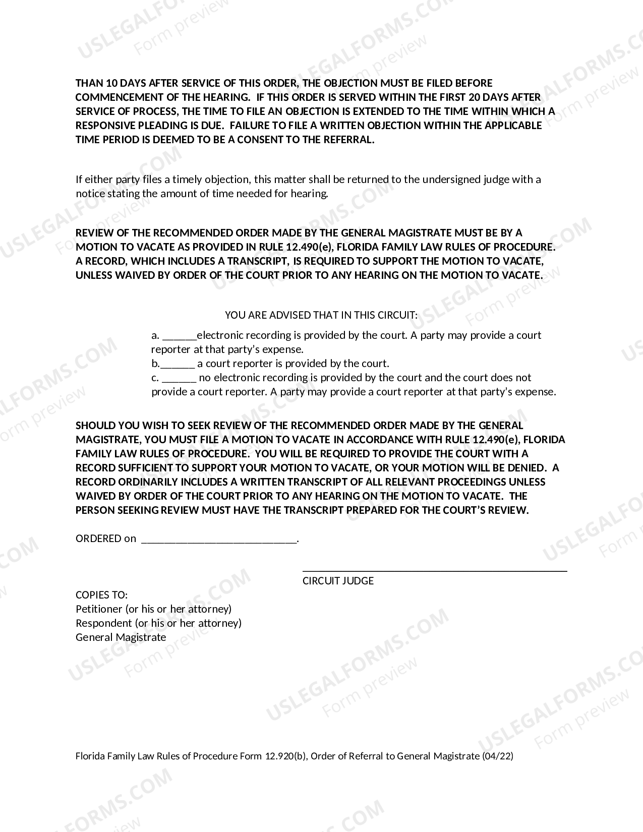 Florida Motion for Referral to General Magistrate - Order of Referral ...