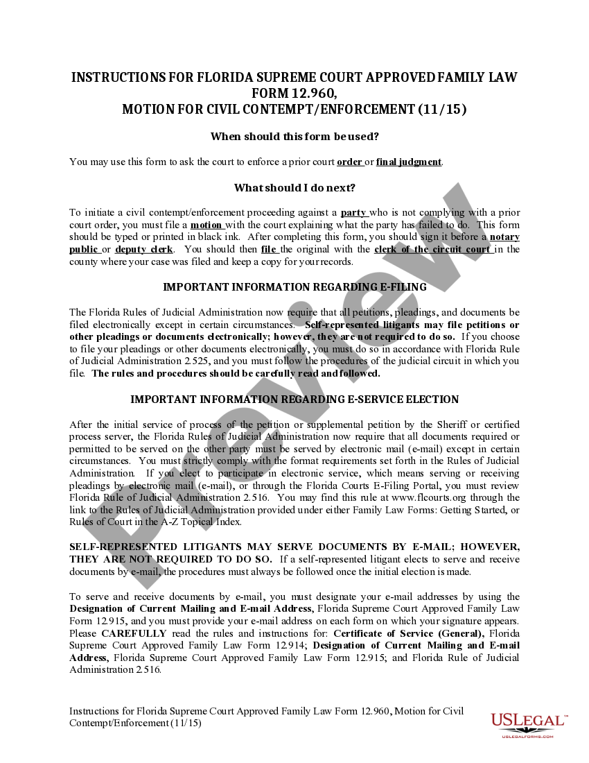 Florida Motion For Civil Contempt Enforcement Sample Response To 