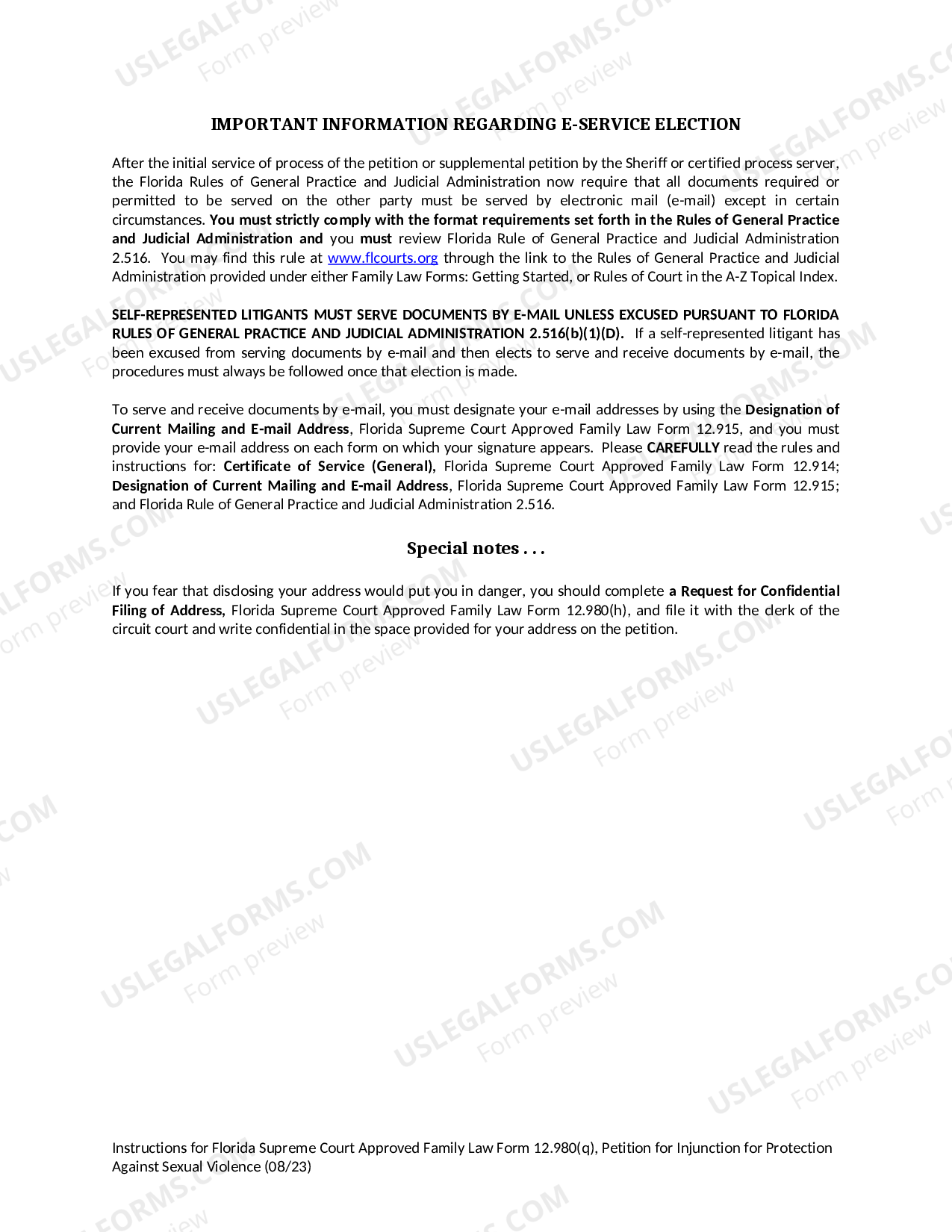 Florida Petition for Injunction for Protection Against Sexual Violence | US Legal Forms