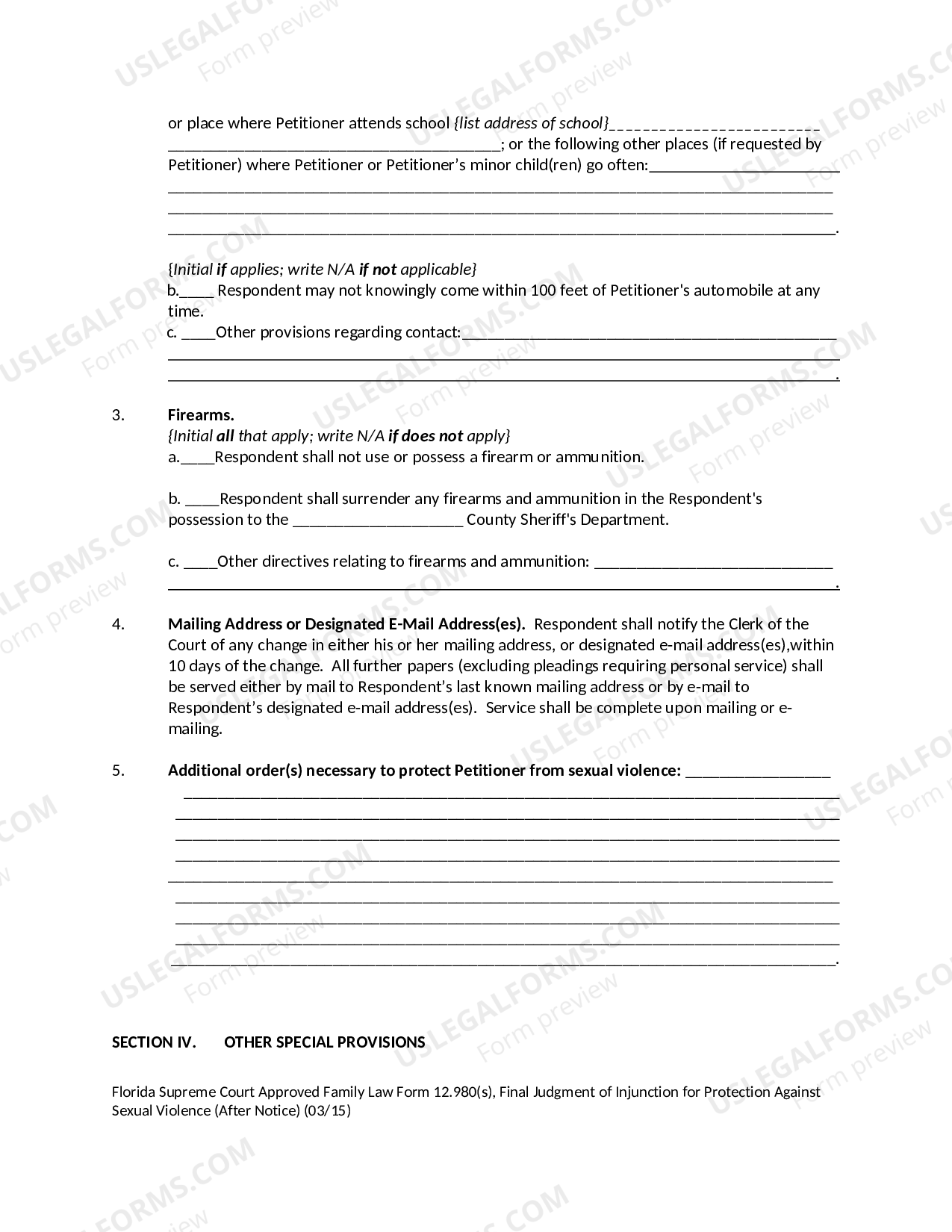 Florida Final Judgment of Injunction for Protection Against Sexual Violence - After Notice | US ...