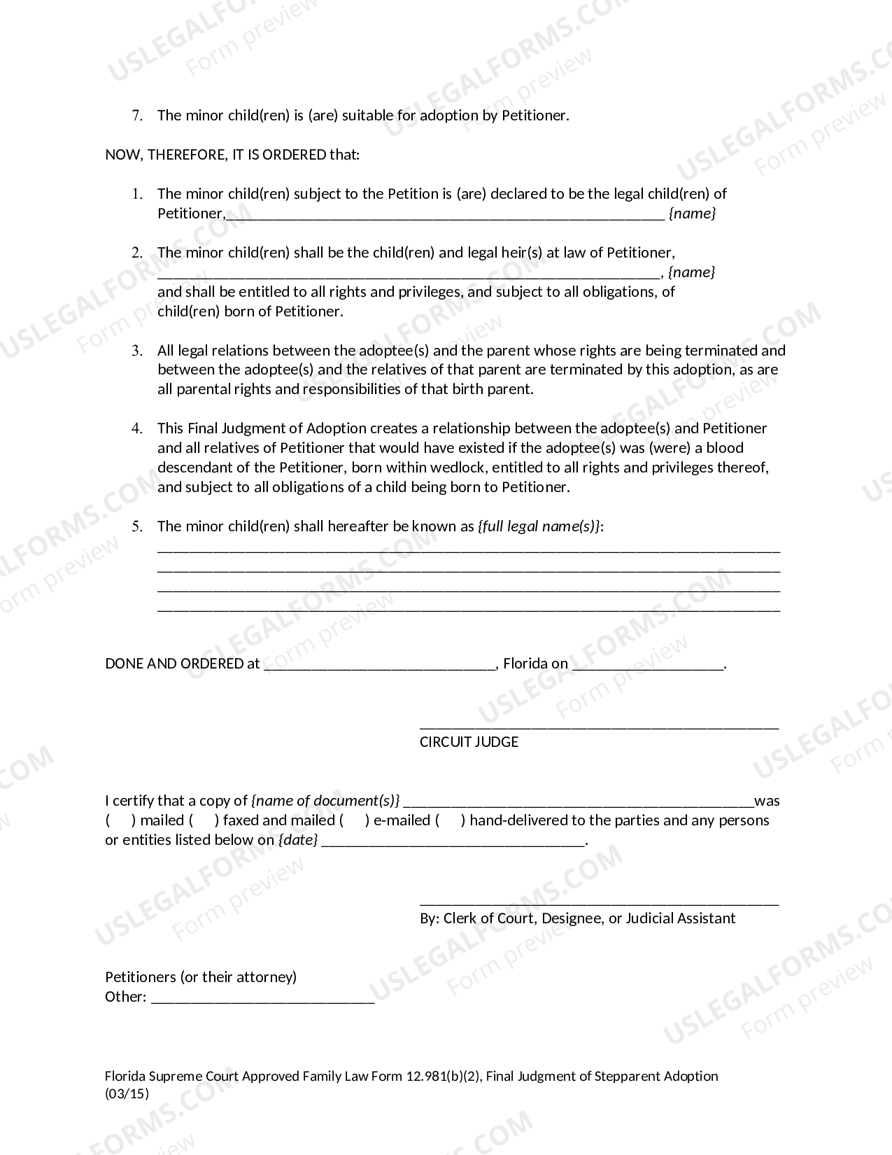 Hialeah Florida Final Judgment of Stepparent Adoption | US Legal Forms