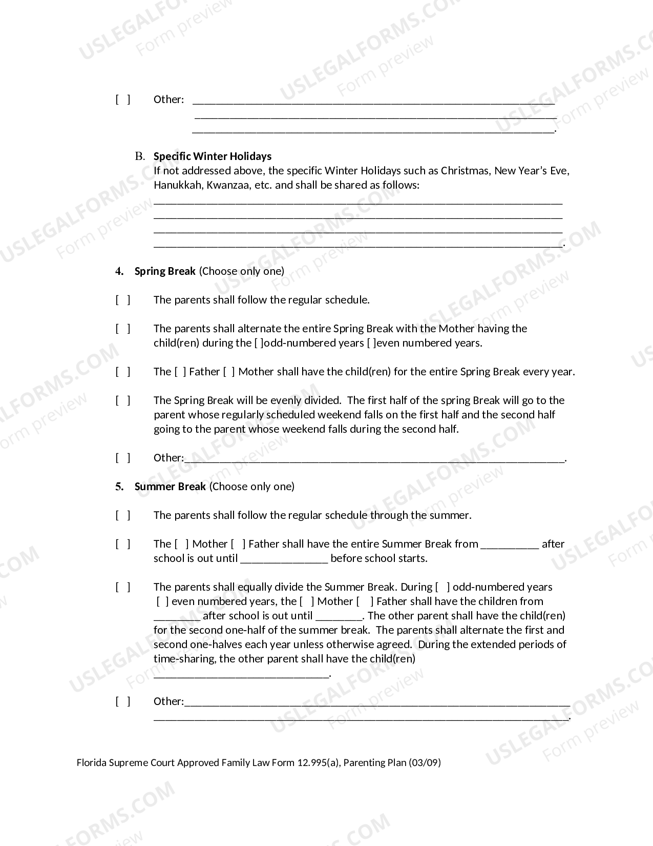 Florida Parenting Plan and Instructions | US Legal Forms