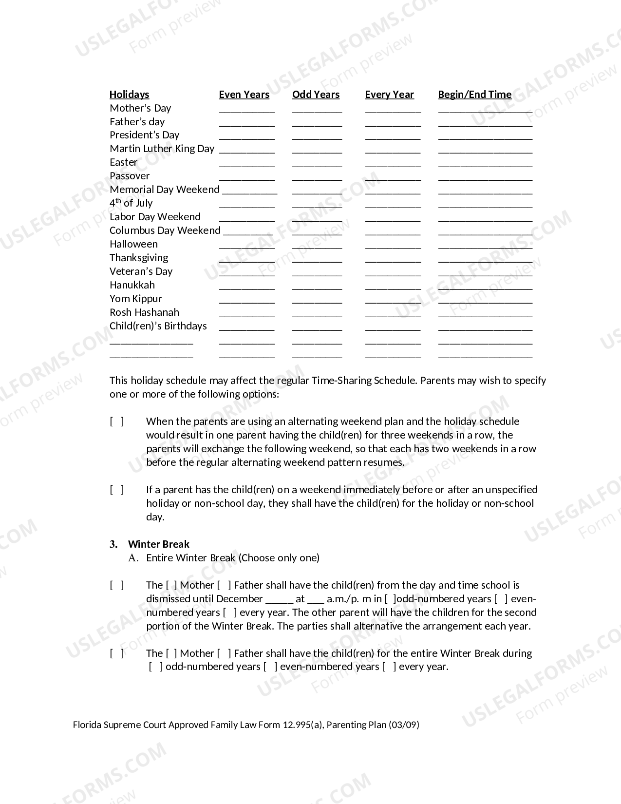 Florida Parenting Plan and Instructions | US Legal Forms