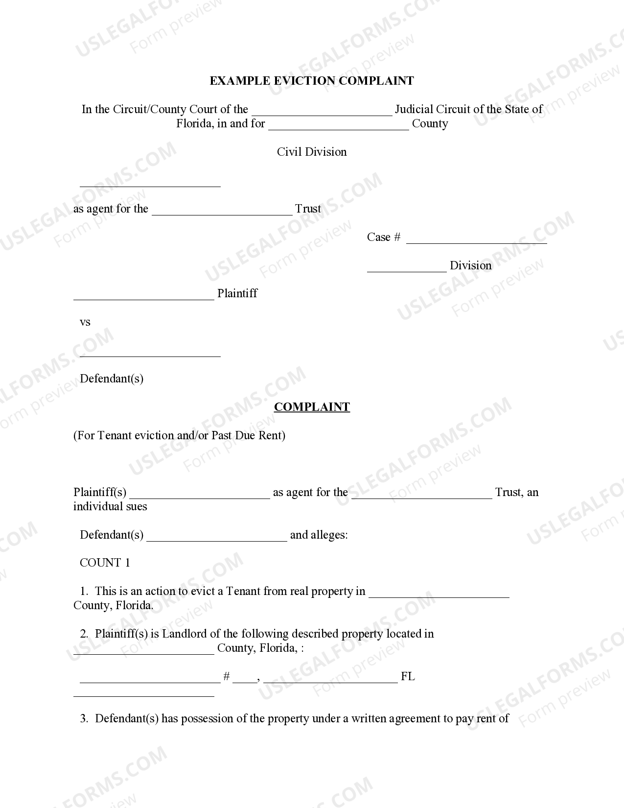 Florida Eviction Complaint | US Legal Forms