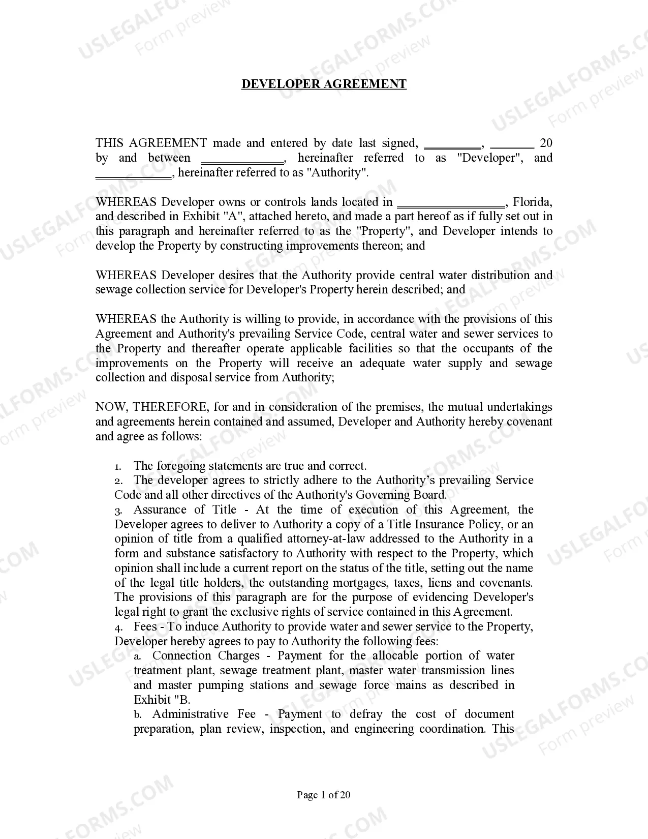 Florida Developer Agreement | US Legal Forms