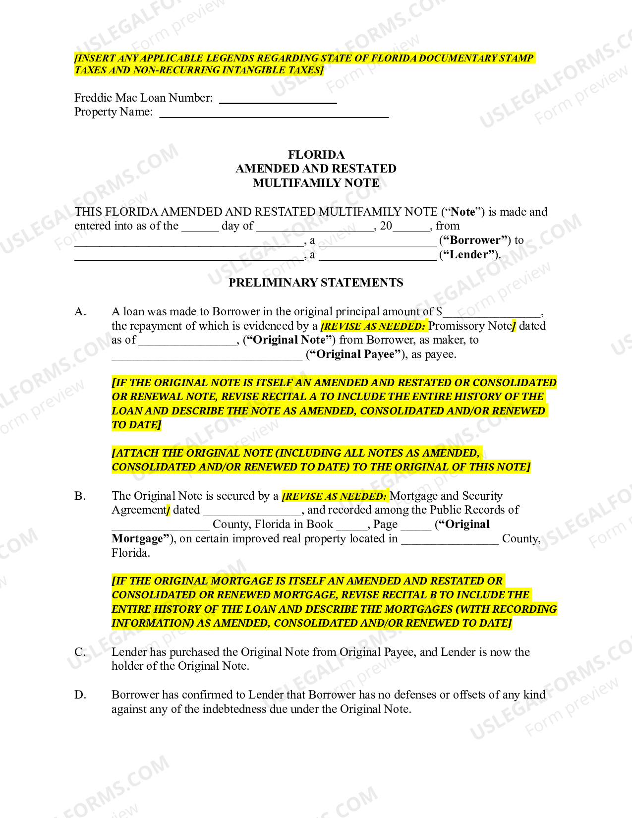 Florida Amended and Restated Multifamily Promissory Note | US Legal Forms