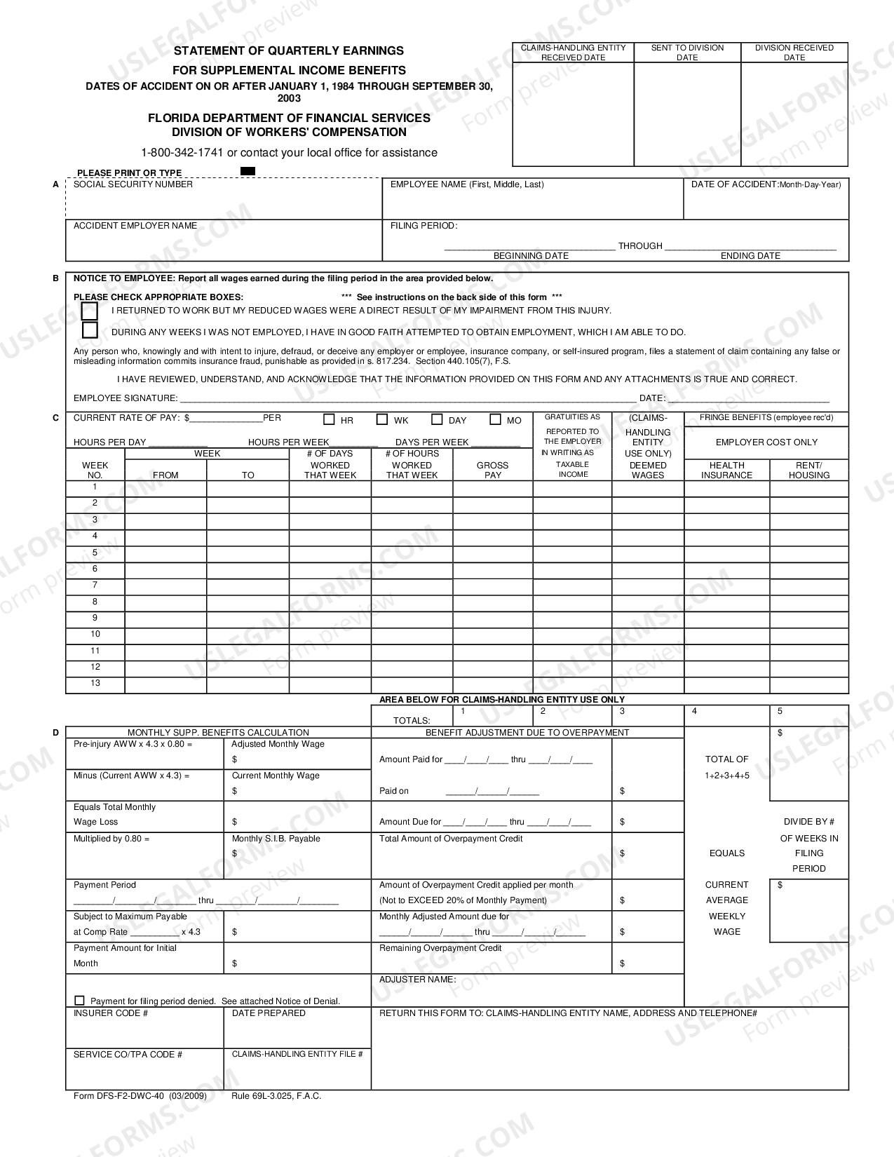 Florida Statement of Quarterly Earnings for Supplemental Income ...