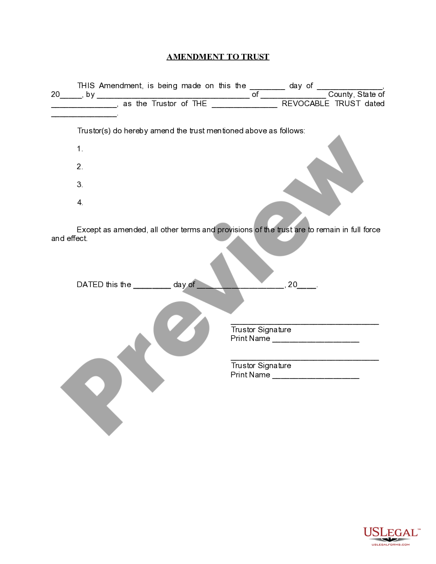 Trust Amendment Form Florida For Living US Legal Forms