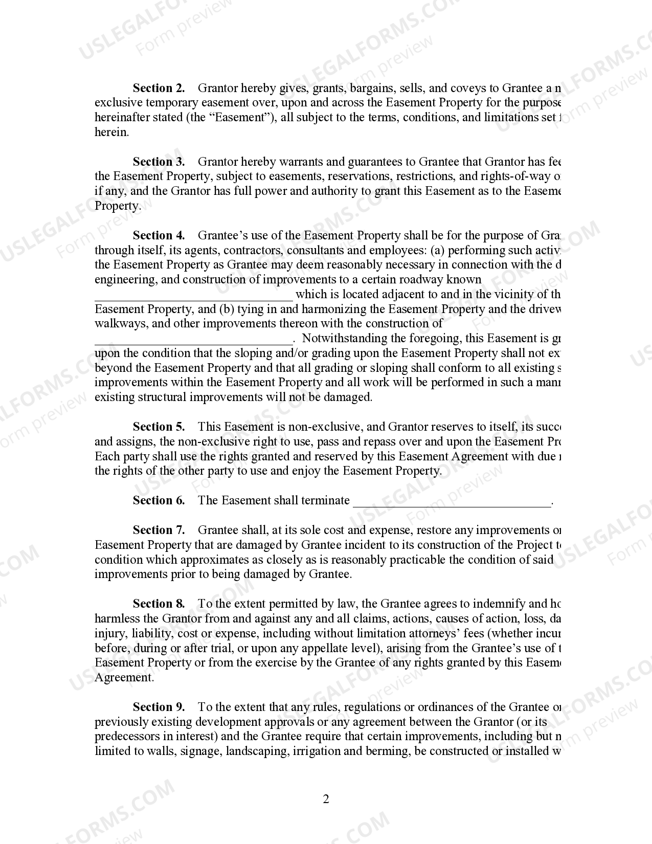 Florida Nonexclusive Temporary Easement Agreement For Construction of a ...