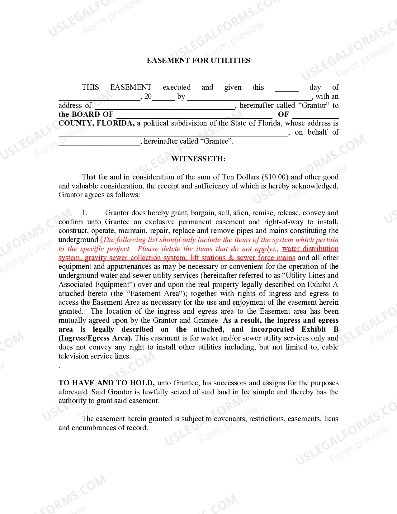 Florida Easement for Utilities | US Legal Forms