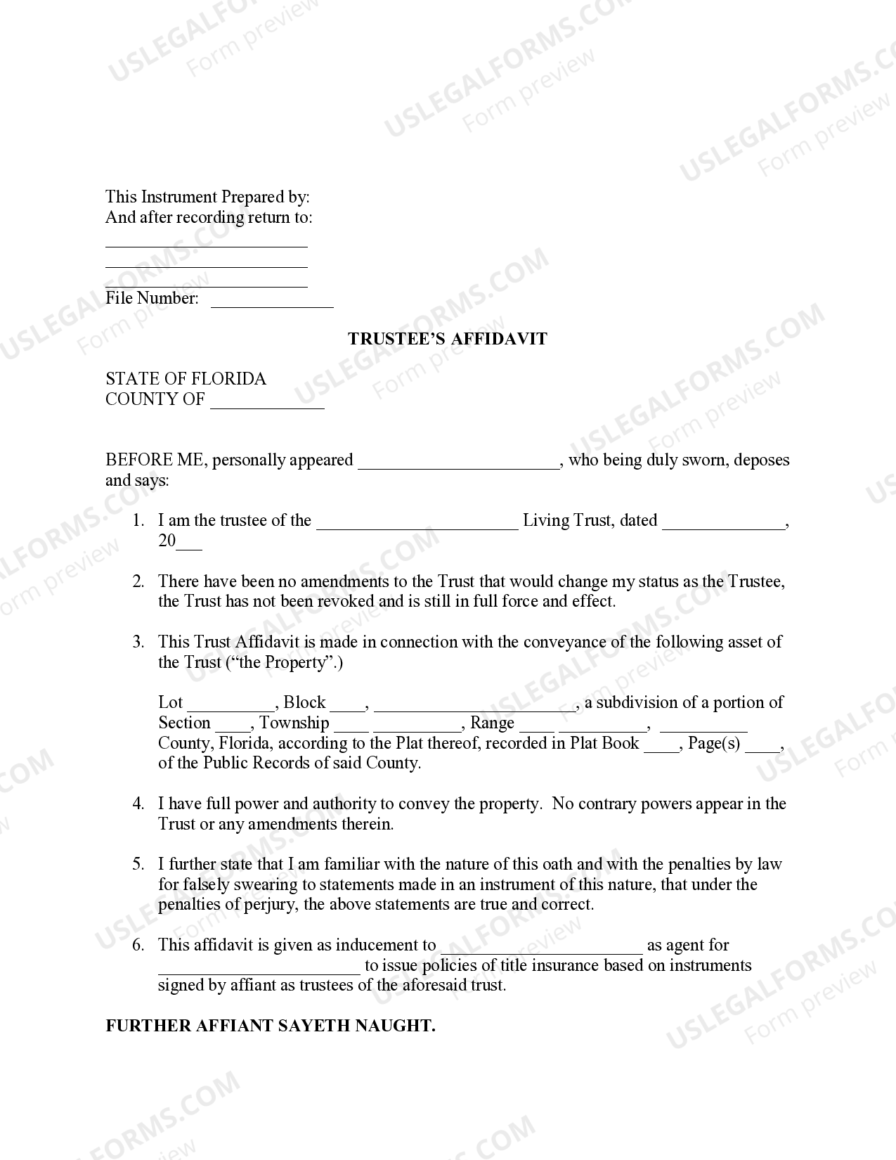 Miami-Dade Florida Trustee Affidavit | US Legal Forms