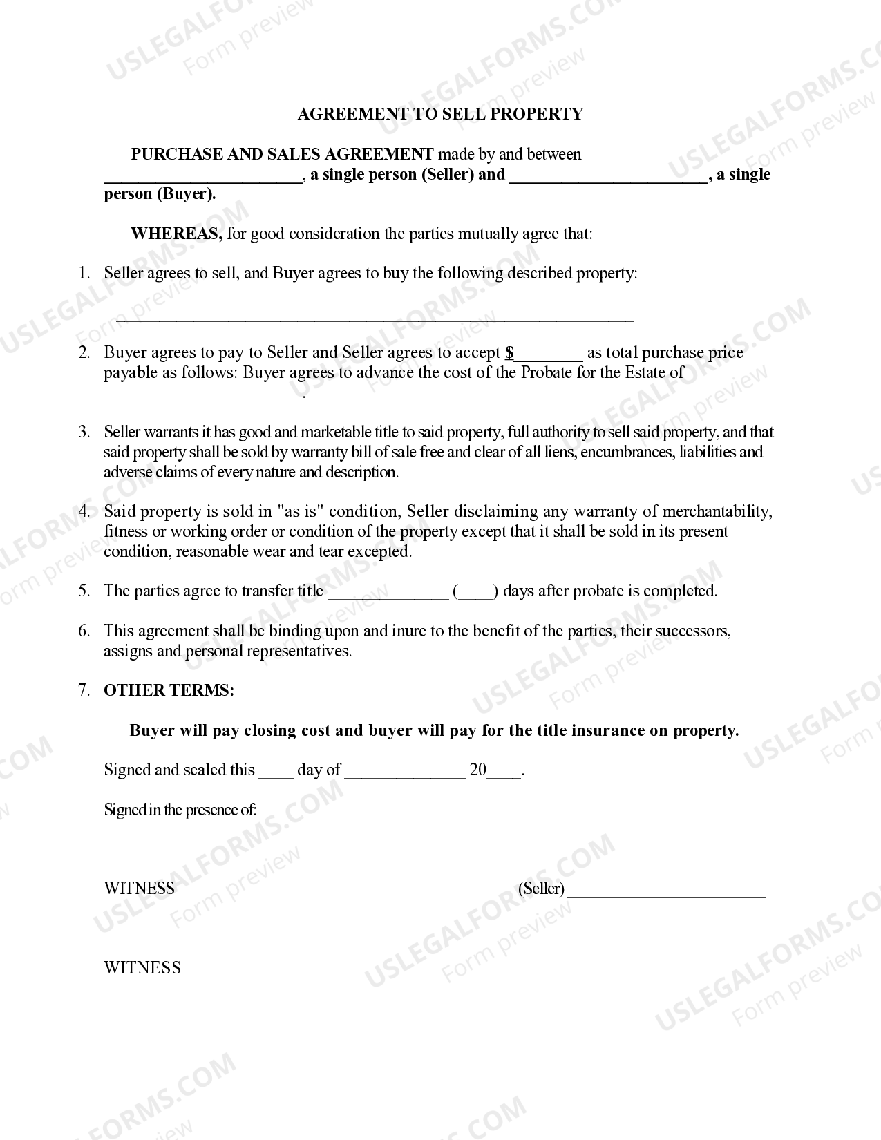 Florida Agreement to Sell Property - Fl Agreement Property | US Legal Forms