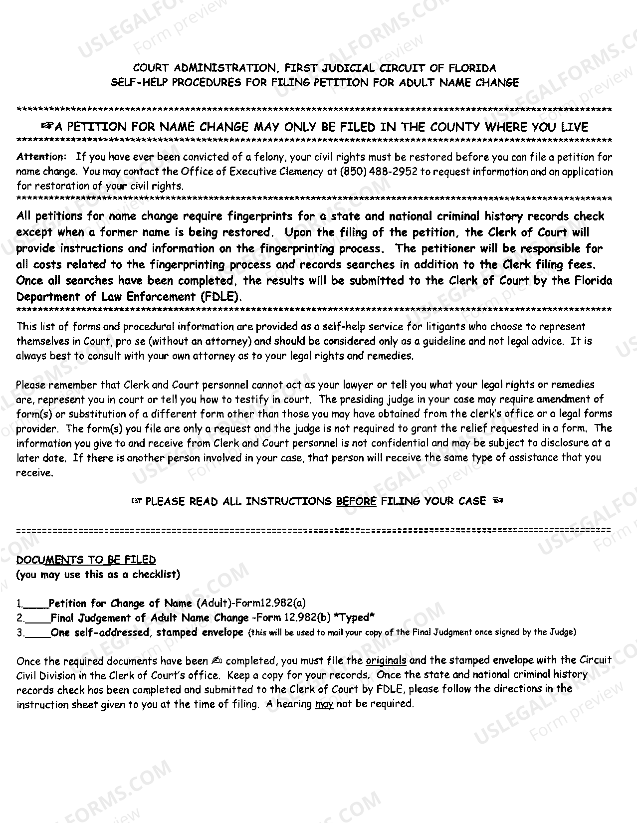 Florida Name Change Instructions and Forms for an Adult in Walton ...