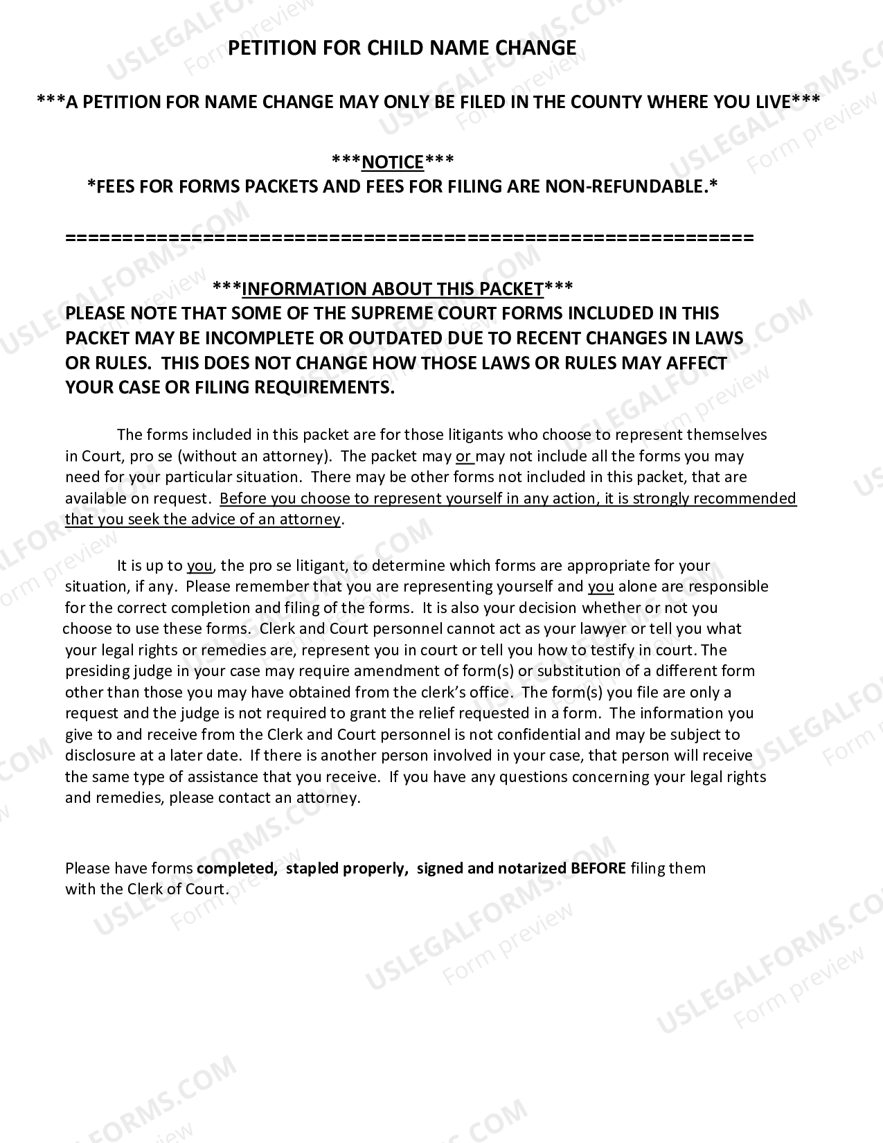 Florida Name Change Instructions and Forms for a Minor Child in Walton ...