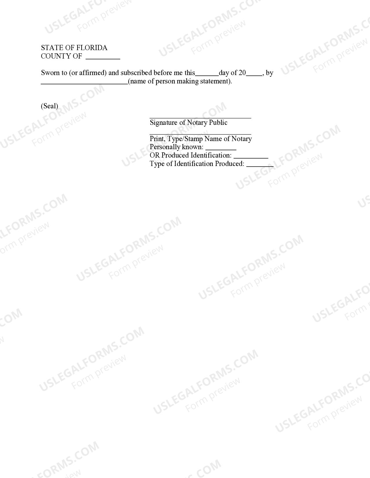 Miami Gardens Florida Acknowledgment for an Oath or Affirmations ...