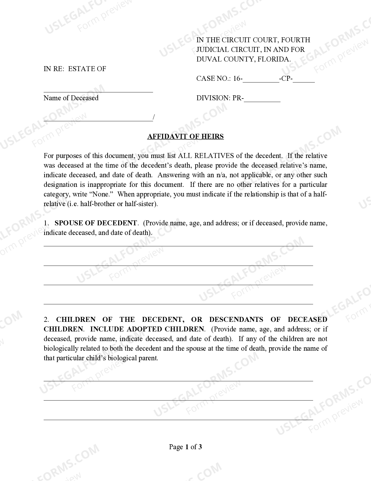 Florida Affidavit of Heirs | US Legal Forms