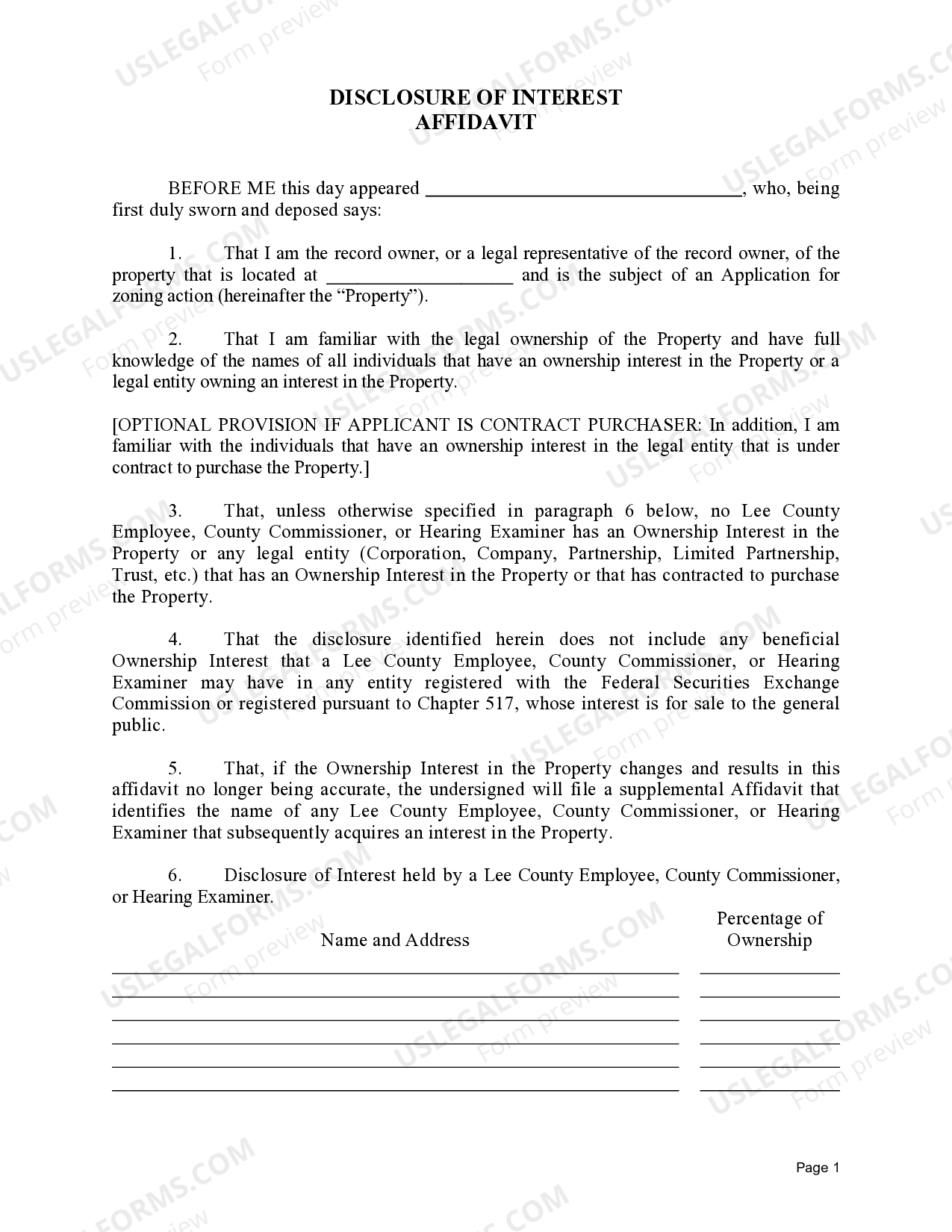 Florida Disclosure of Interest Affidavit | US Legal Forms