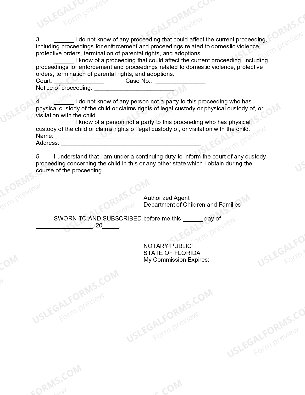 Florida Affidavit Child Custody Jurisdiction and Enforcement Act | US ...