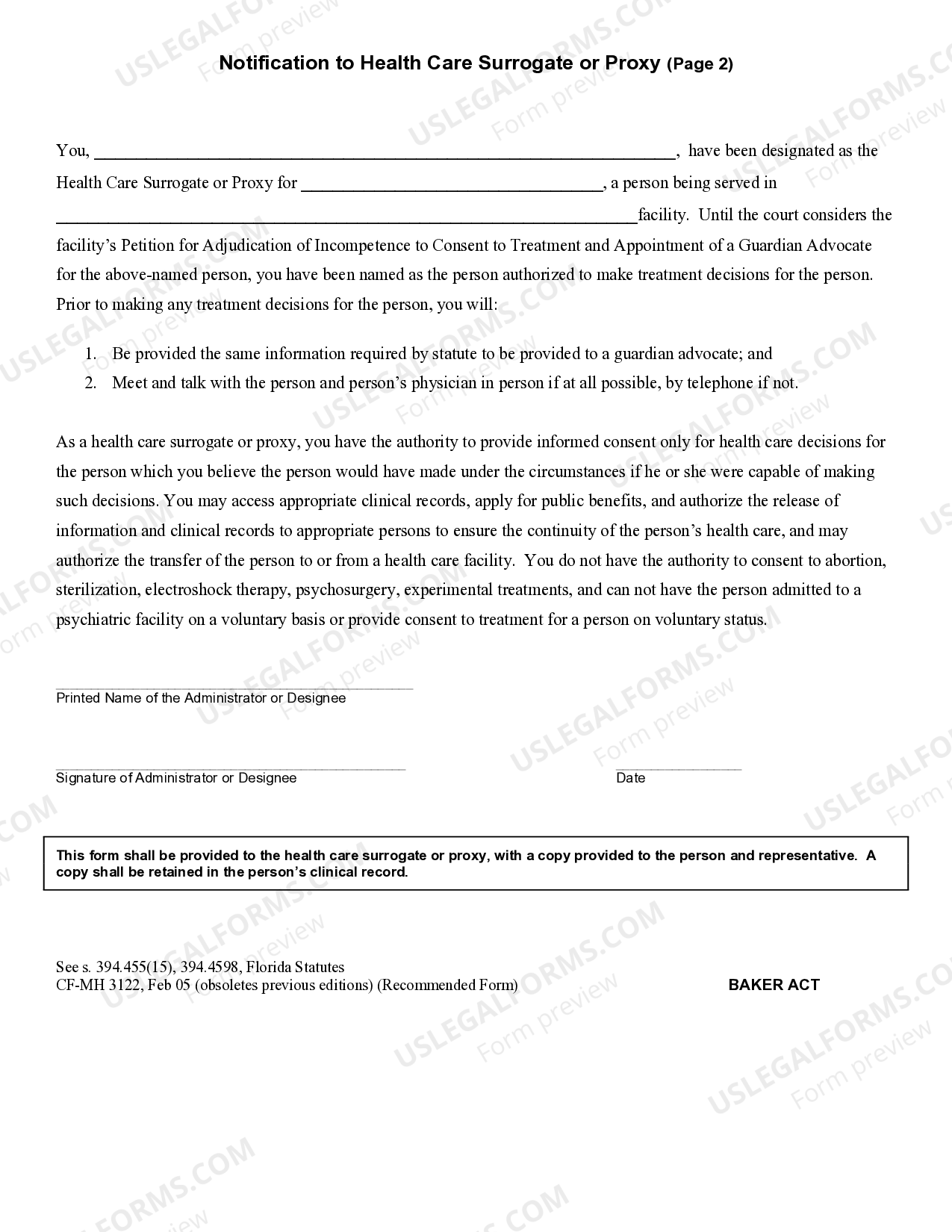 Florida Certification of Person's Incompetence to Consent to Treatment ...