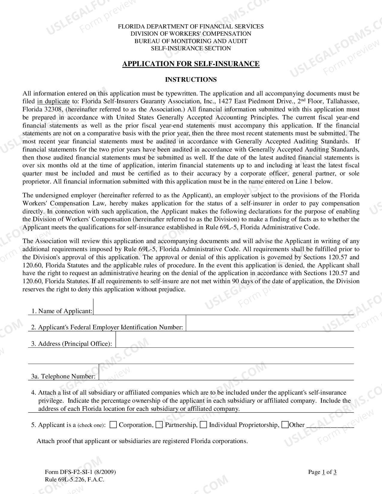 Florida Application for Self-Insurance | US Legal Forms