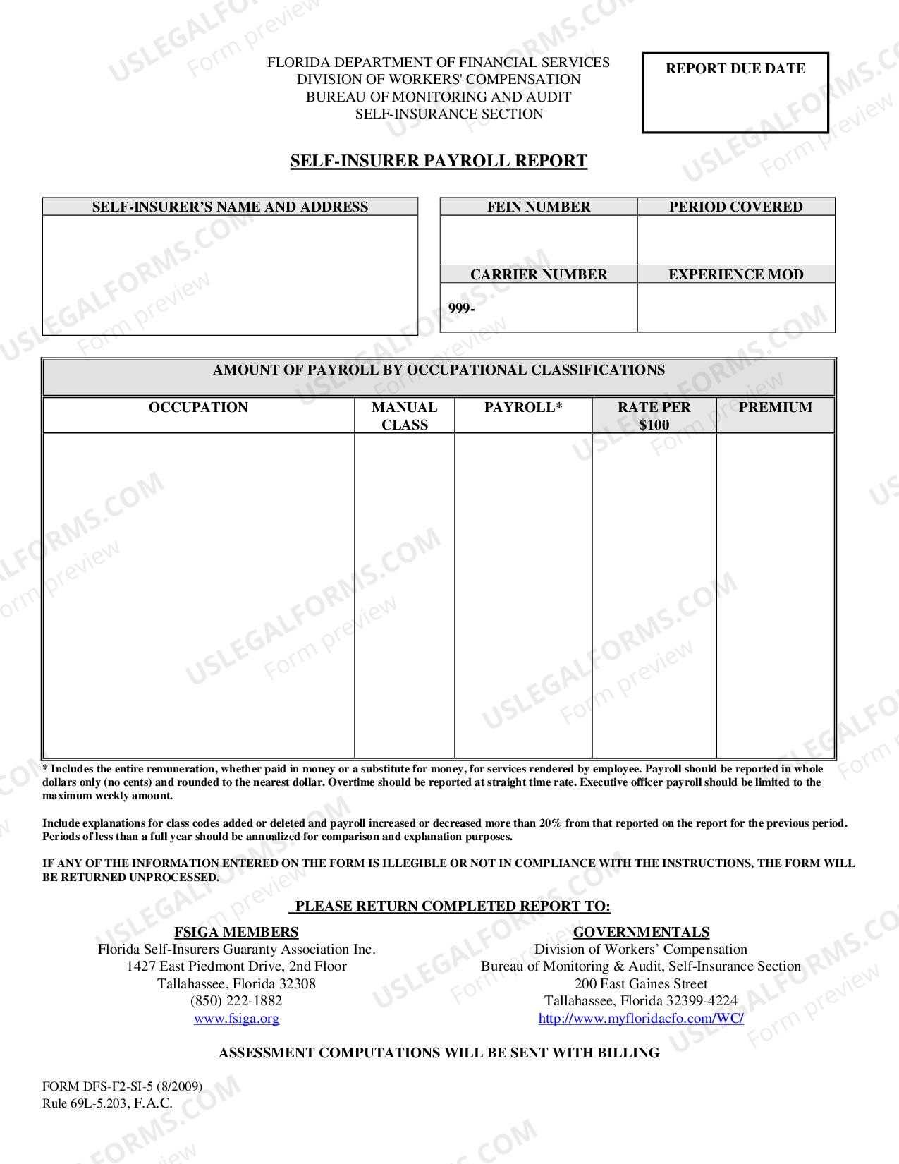 Florida Self-Insurer Payroll Report | US Legal Forms