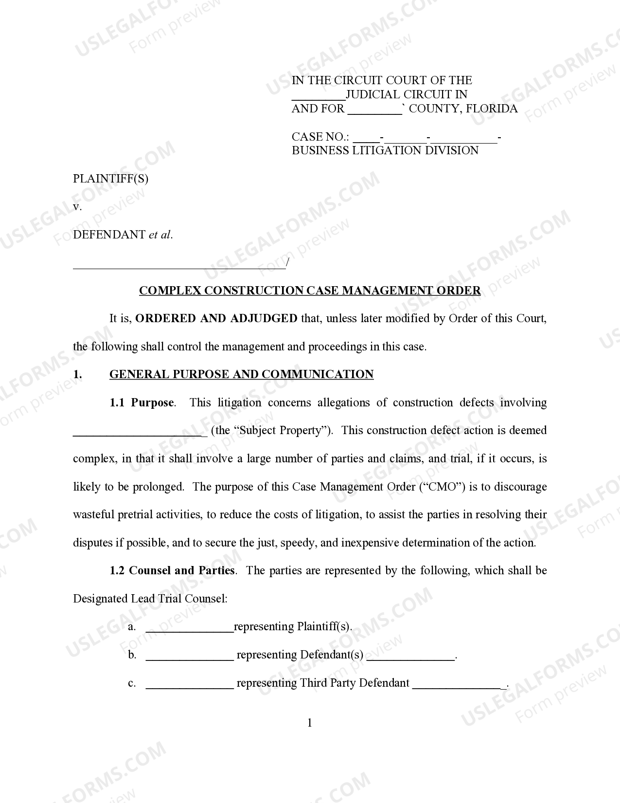 Florida Complex Construction Case Management Order | US Legal Forms