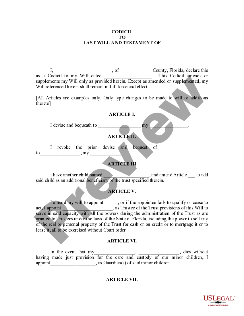 Florida Codicil To Will Form For Amending Your Will Codicil To Will 