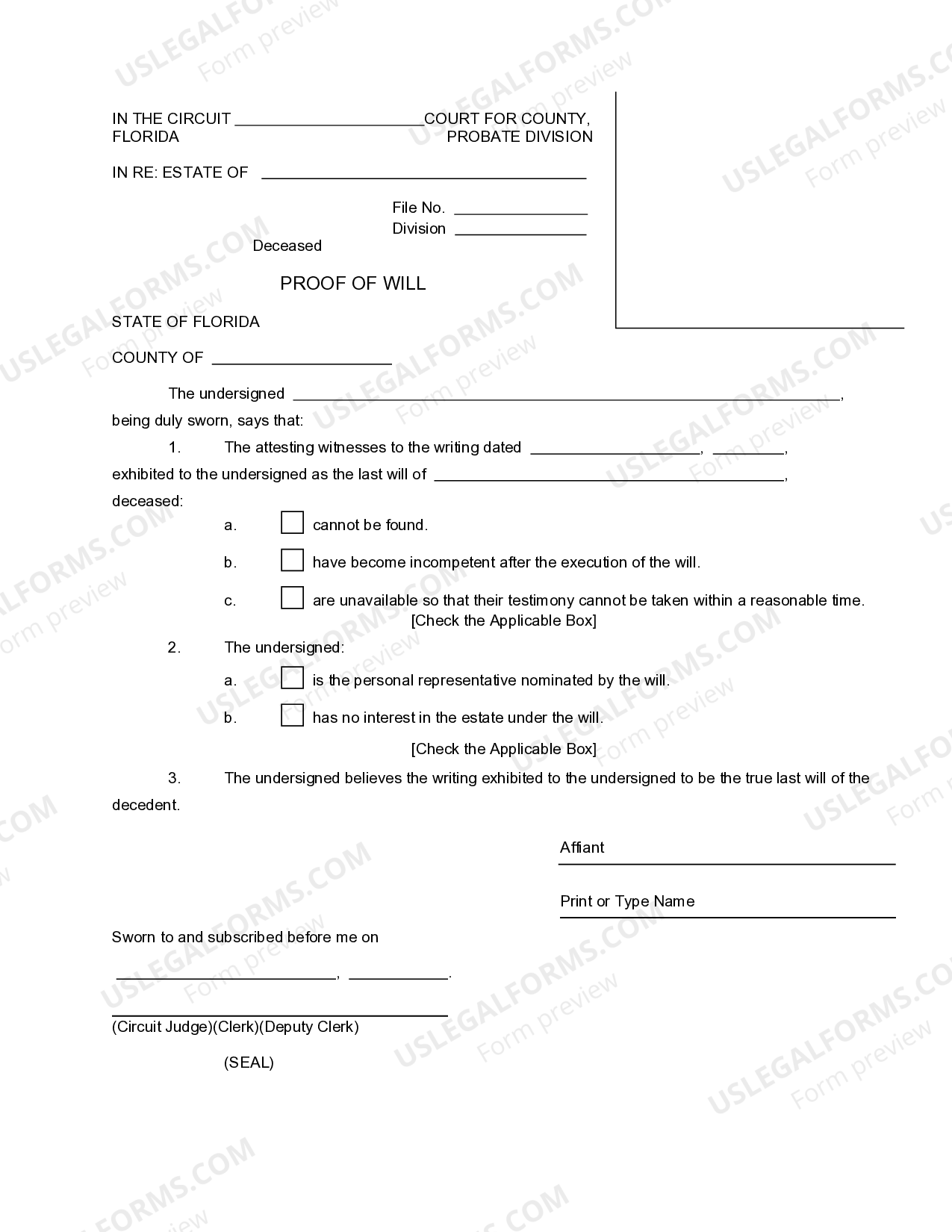 Florida Proof of Will - Florida Proof Will | US Legal Forms
