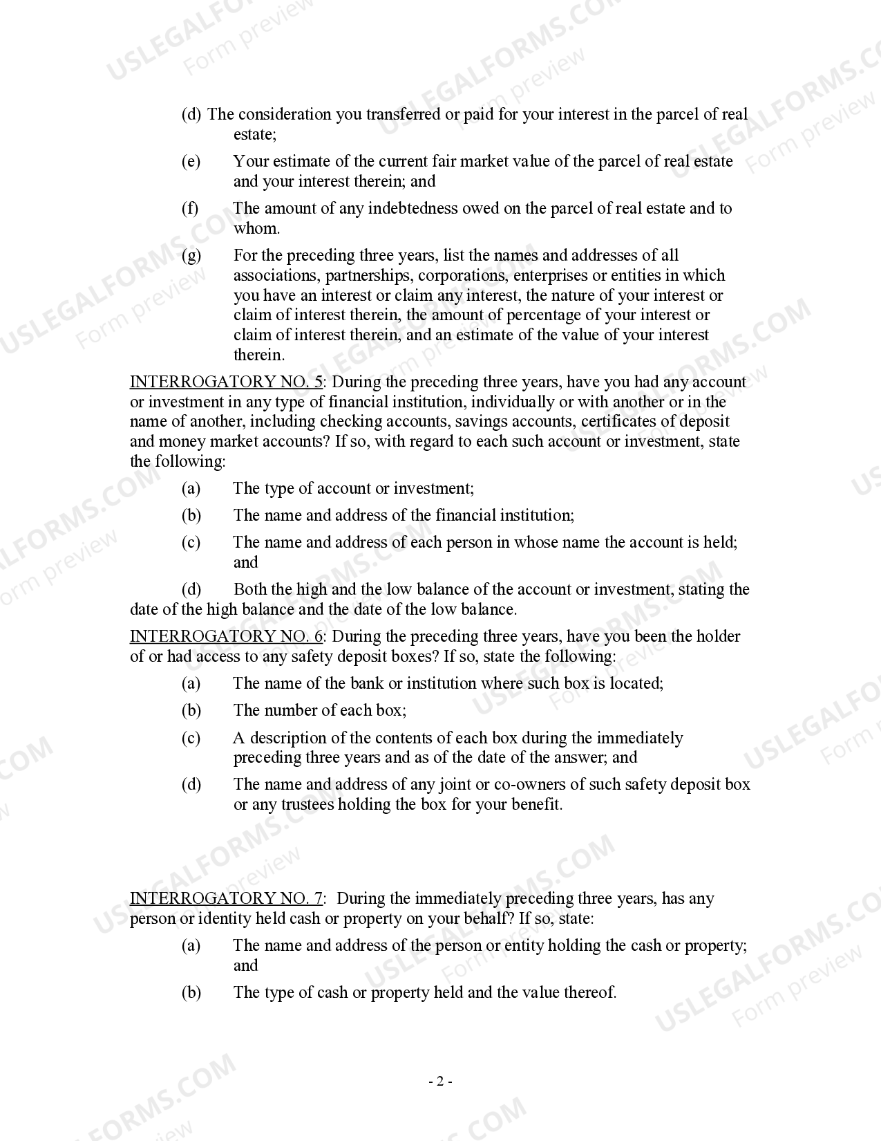 Atlanta Georgia Discovery Interrogatories for Divorce Proceeding for ...