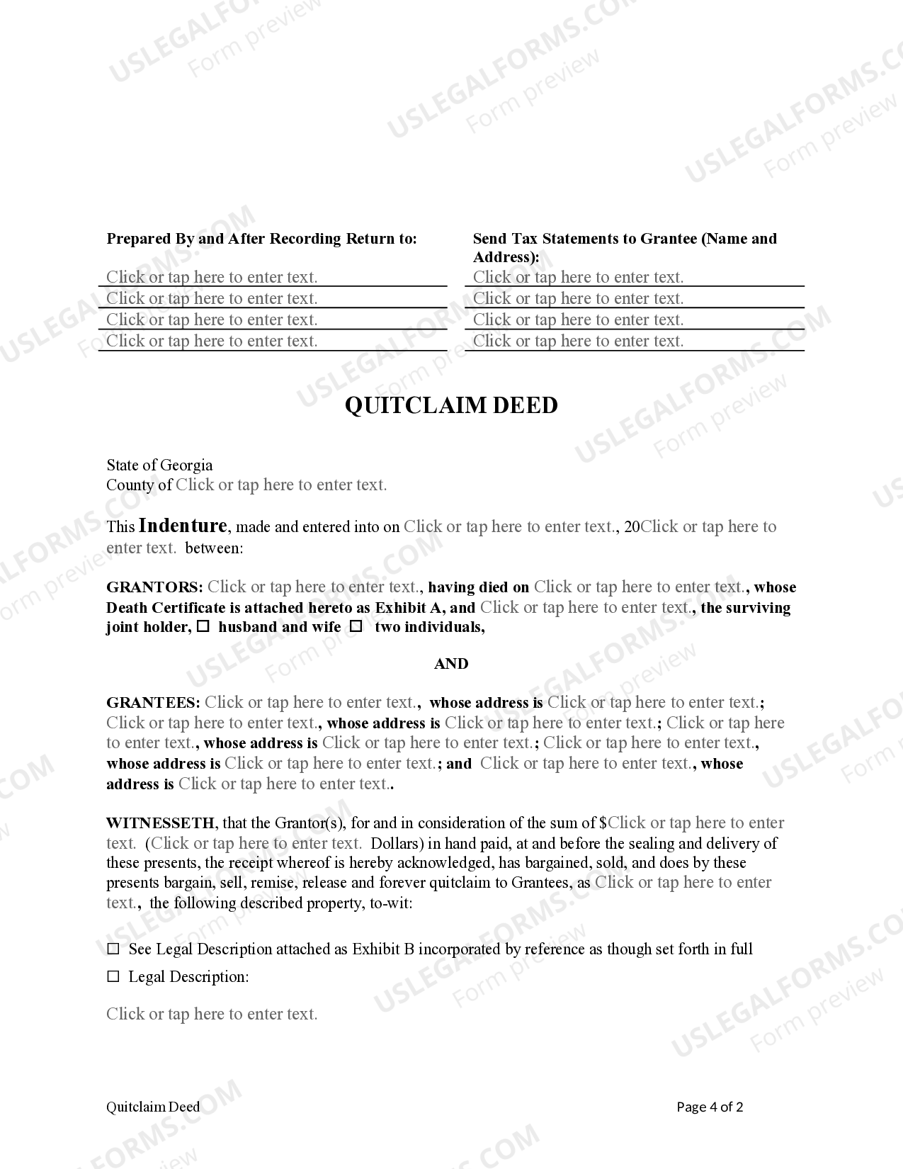 Georgia Quitclaim Deed from Two Grantors, One being Deceased, to Five ...