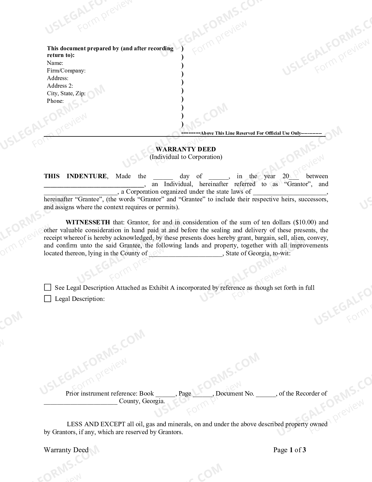 Georgia Warranty Deed from Individual to Corporation | US Legal Forms