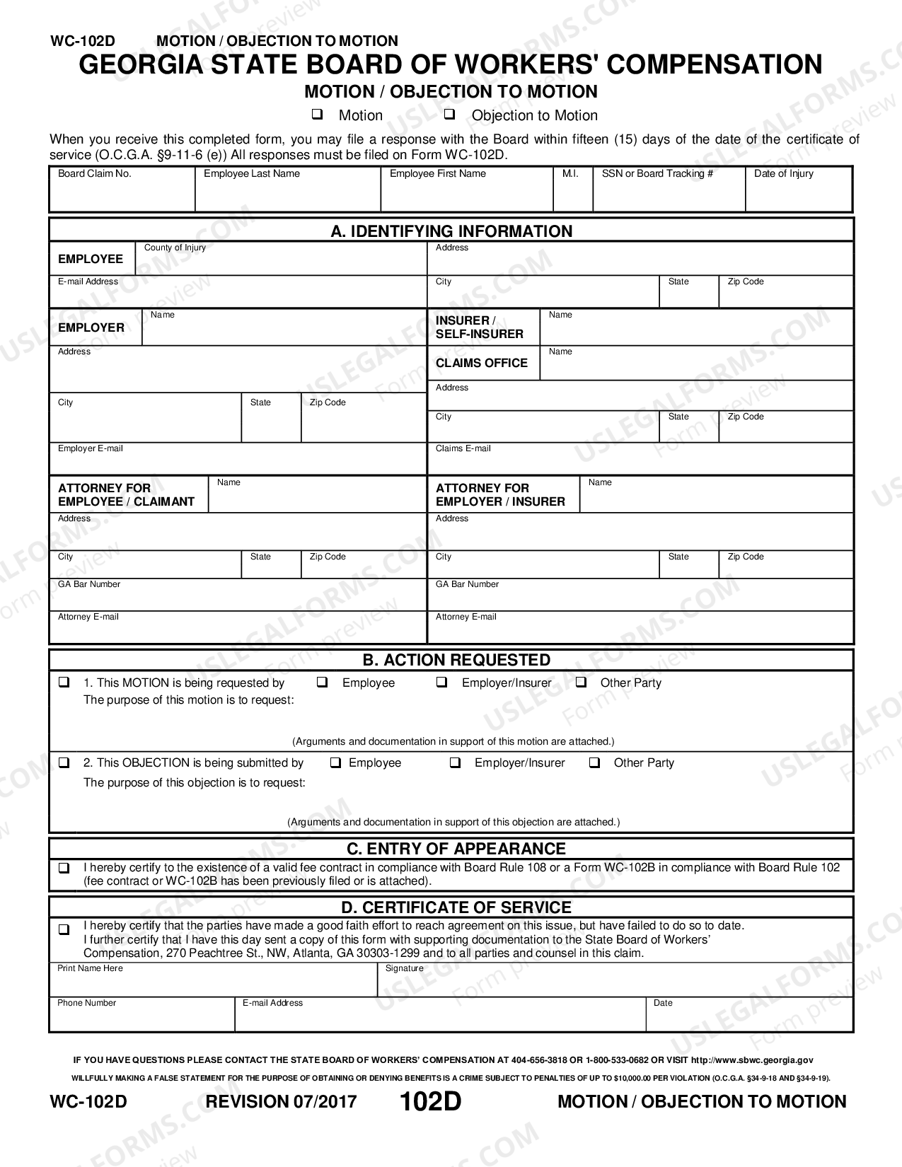 Georgia Motion - Objection To Motion for Workers' Compensation | US ...