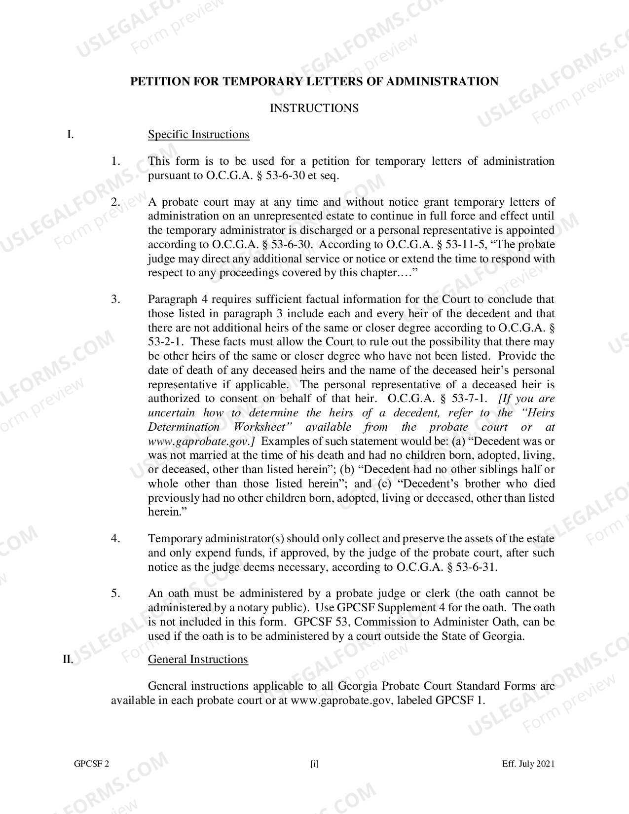 Georgia Petition for Temporary Letters of Administration - Petition For ...