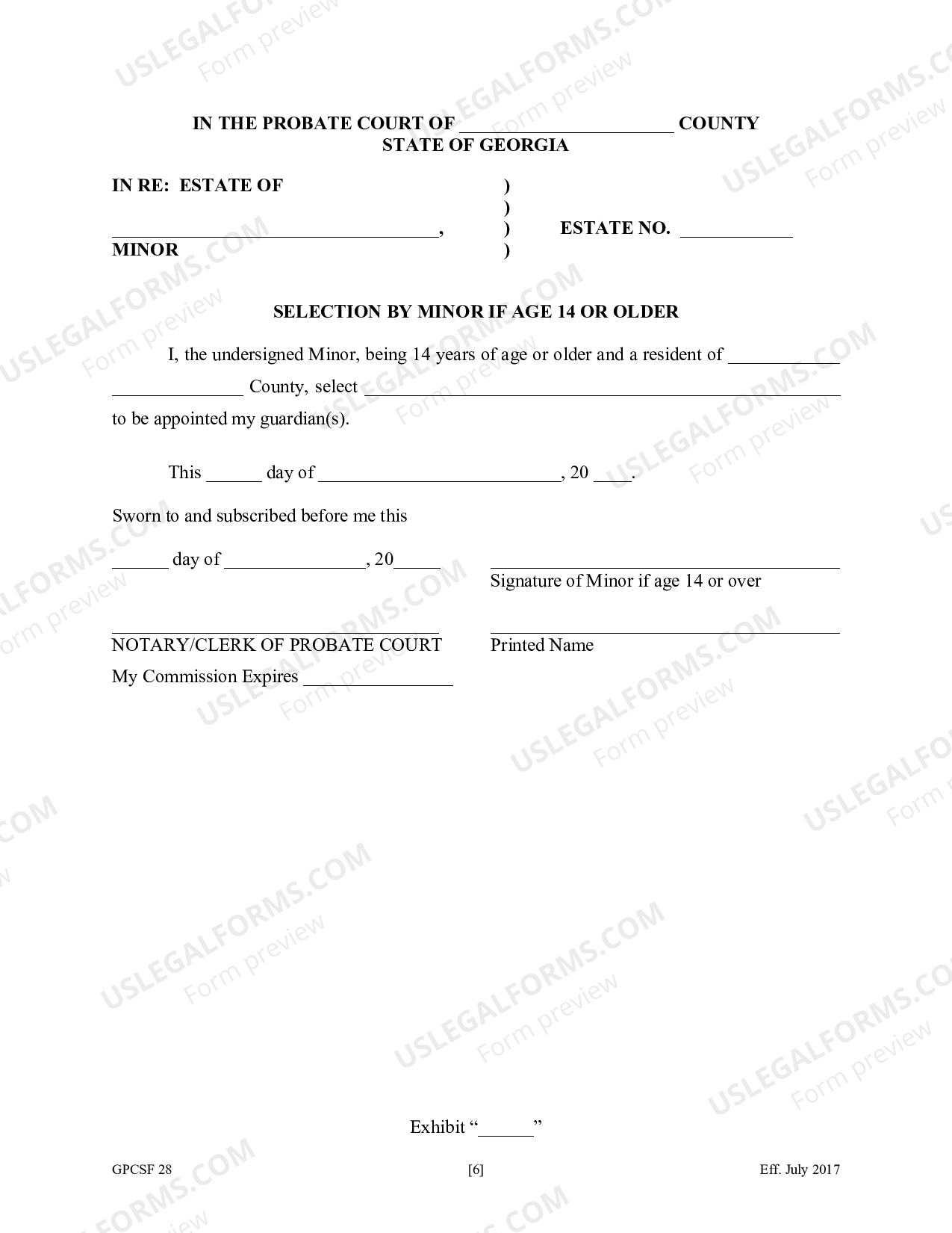 Georgia Petition for Temporary Letters of Guardianship of Minor ...