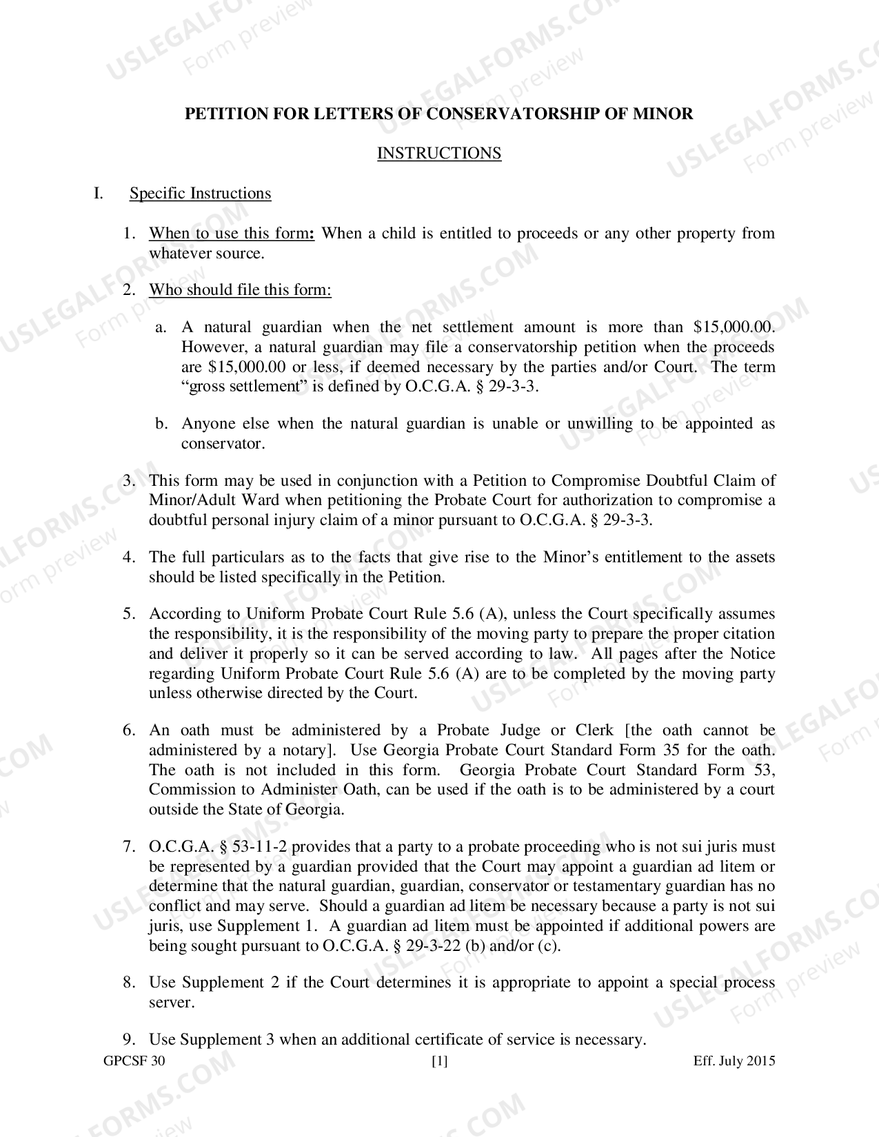 Georgia Petition for Letters of Conservatorship of Minor | US Legal Forms