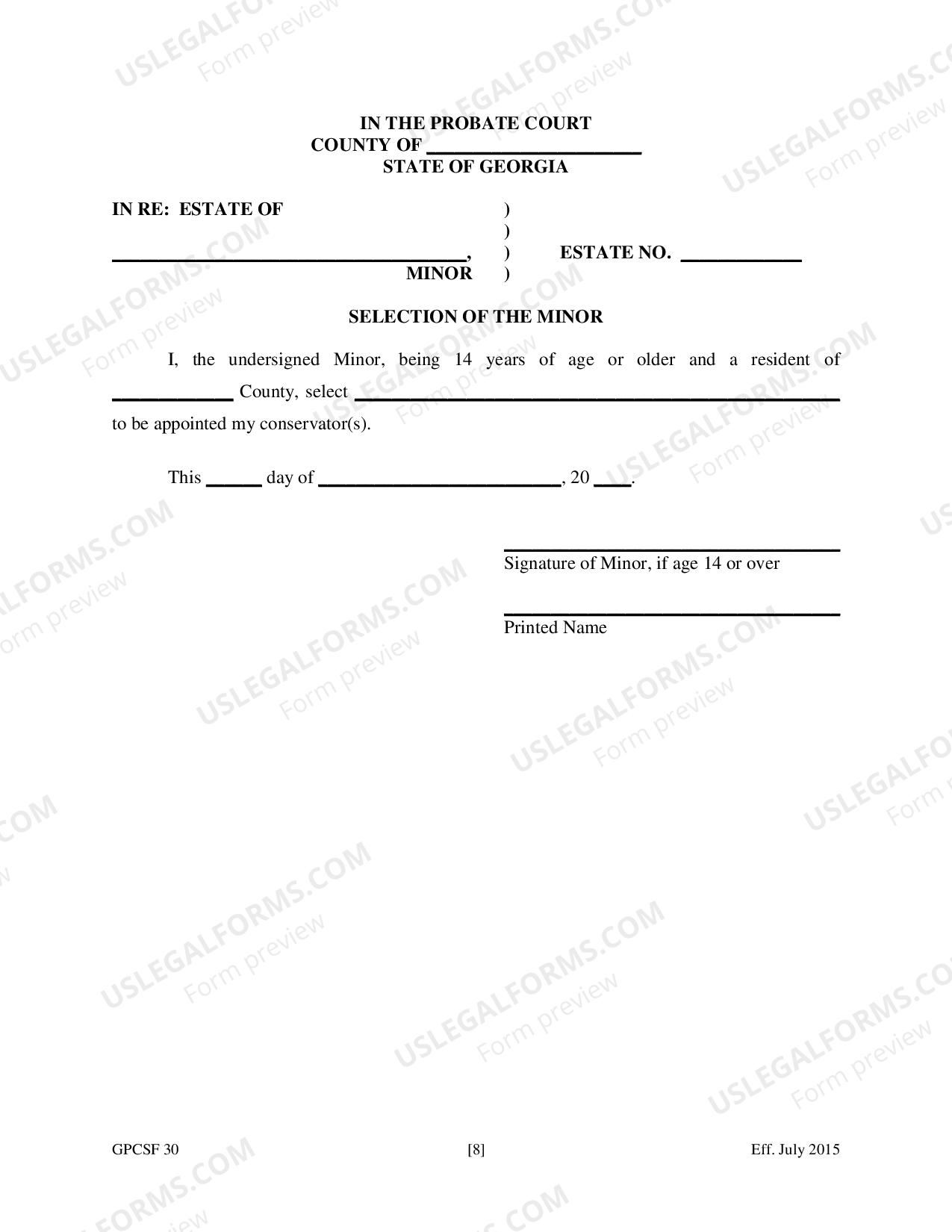 Georgia Petition for Letters of Conservatorship of Minor | US Legal Forms