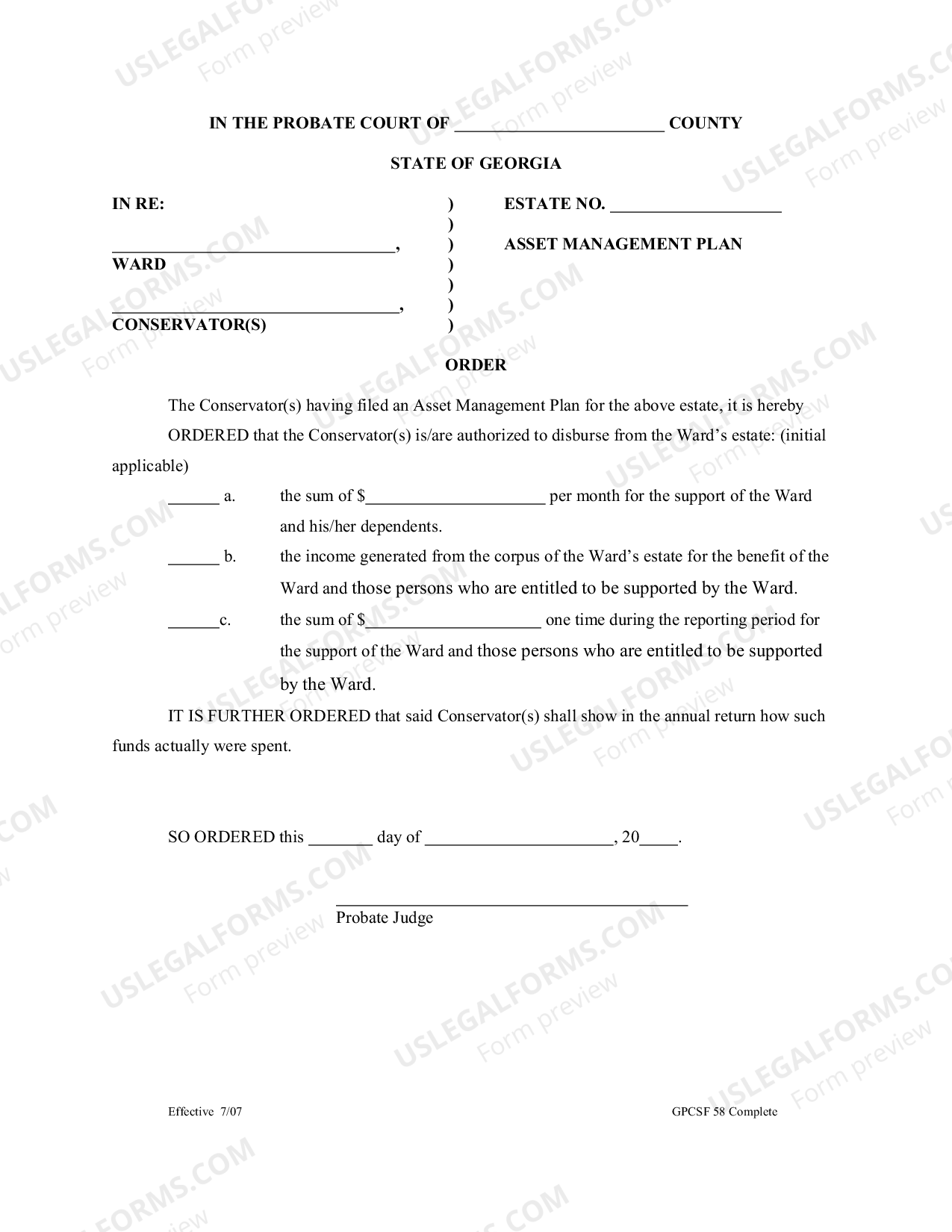 Georgia Adult Conservatorship Inventory and Asset Management Plan | US ...
