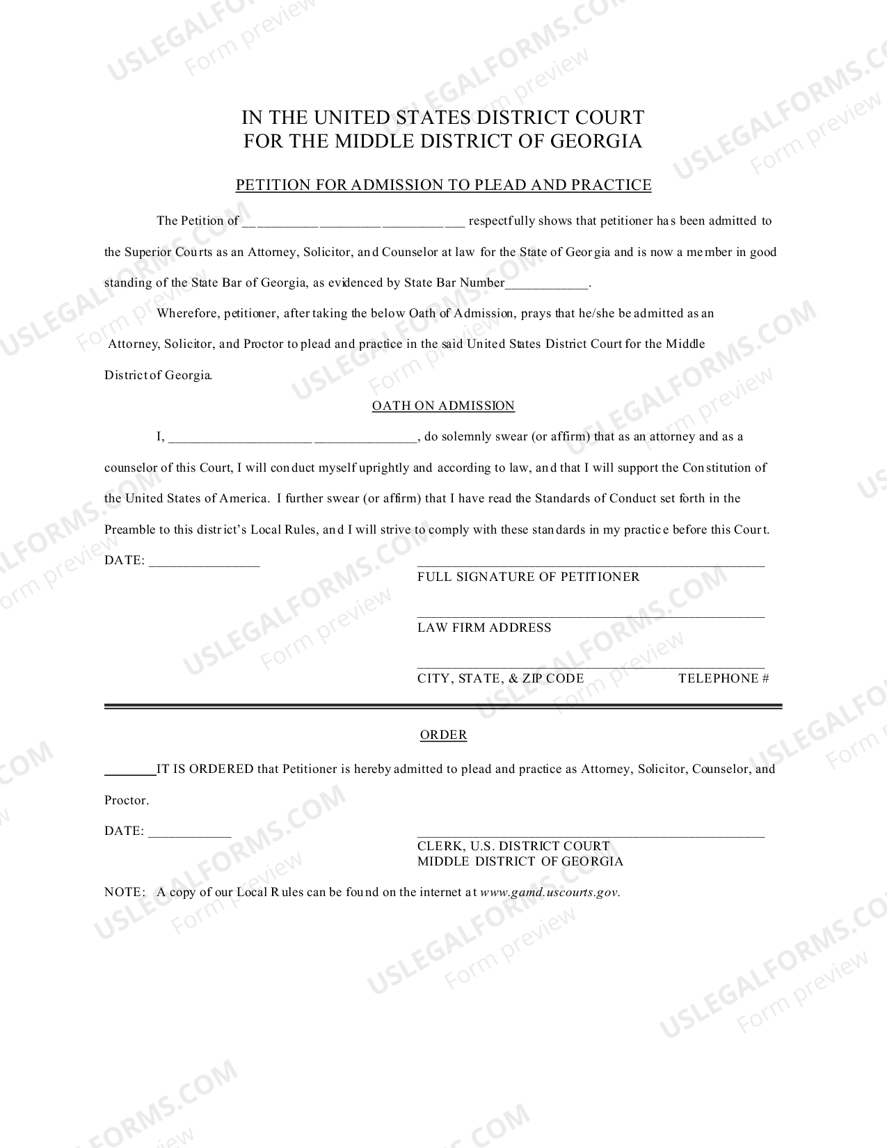 Georgia Petition for Admission to Plead and Practice | US Legal Forms