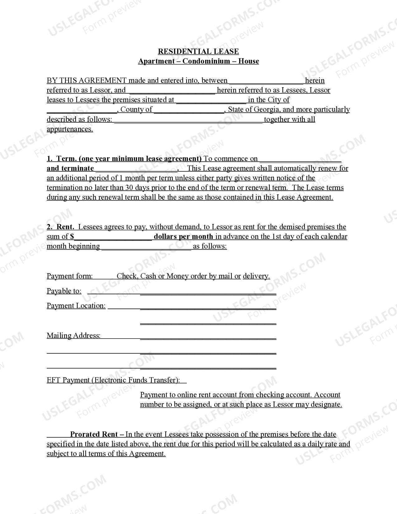 Georgia Residential Lease | US Legal Forms