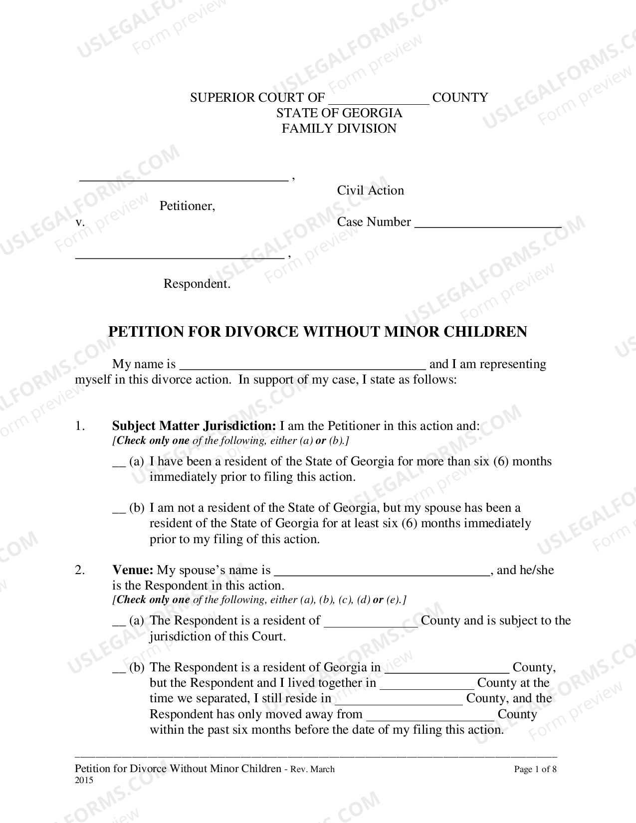 State Of Georgia Petition For Divorce Form | US Legal Forms