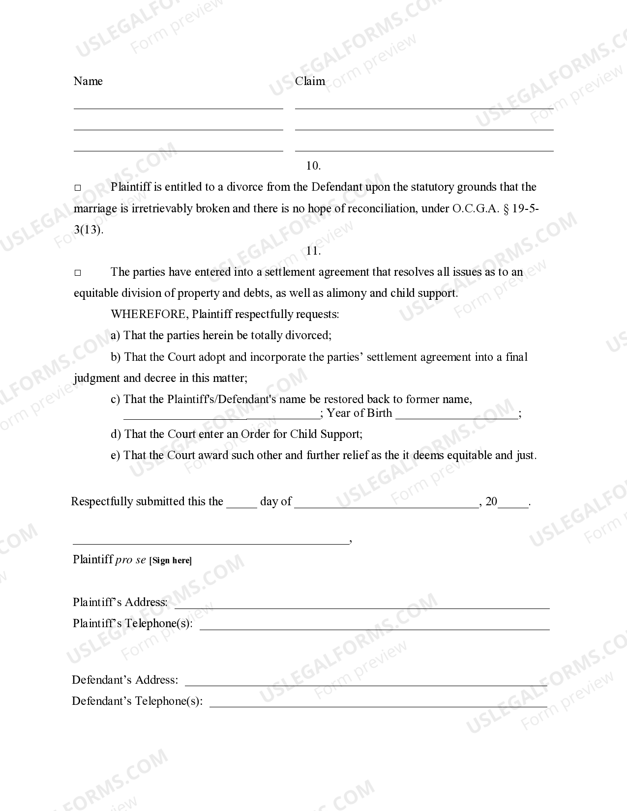 Georgia Petition for Divorce - Petition For Divorce Georgia | US Legal ...