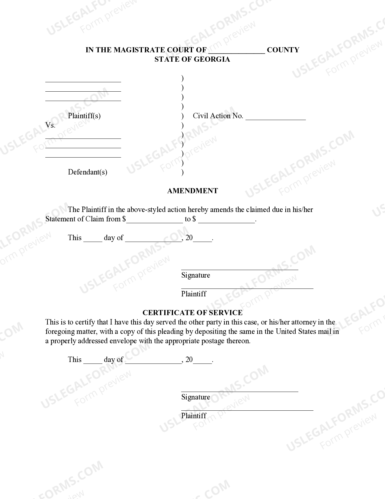 Georgia Amendment of Statement of Claim | US Legal Forms